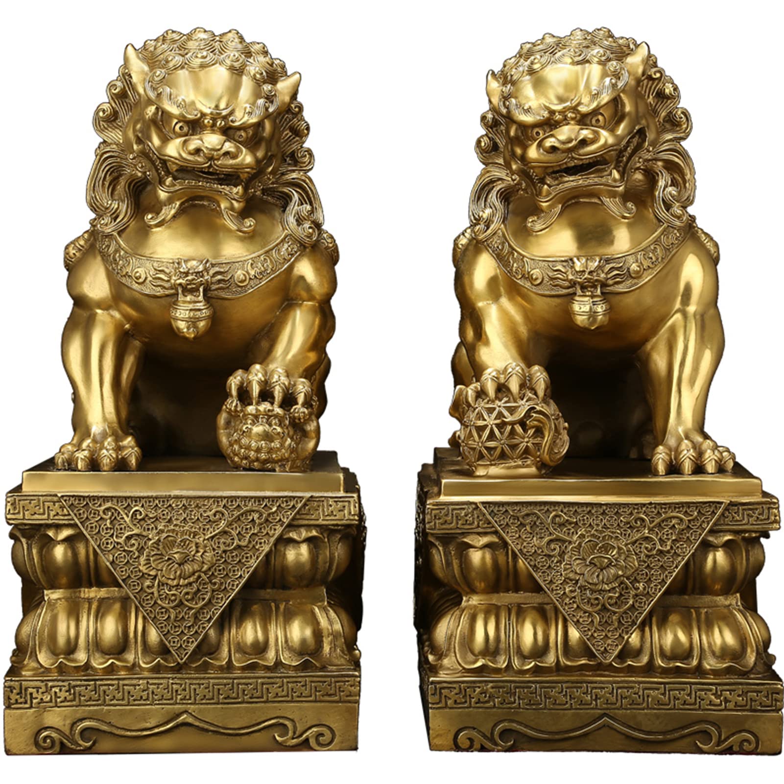 Amazon.com: Brass Foo Dogs Statues Pair Large Feng Shui Decor Fu Foo ...
