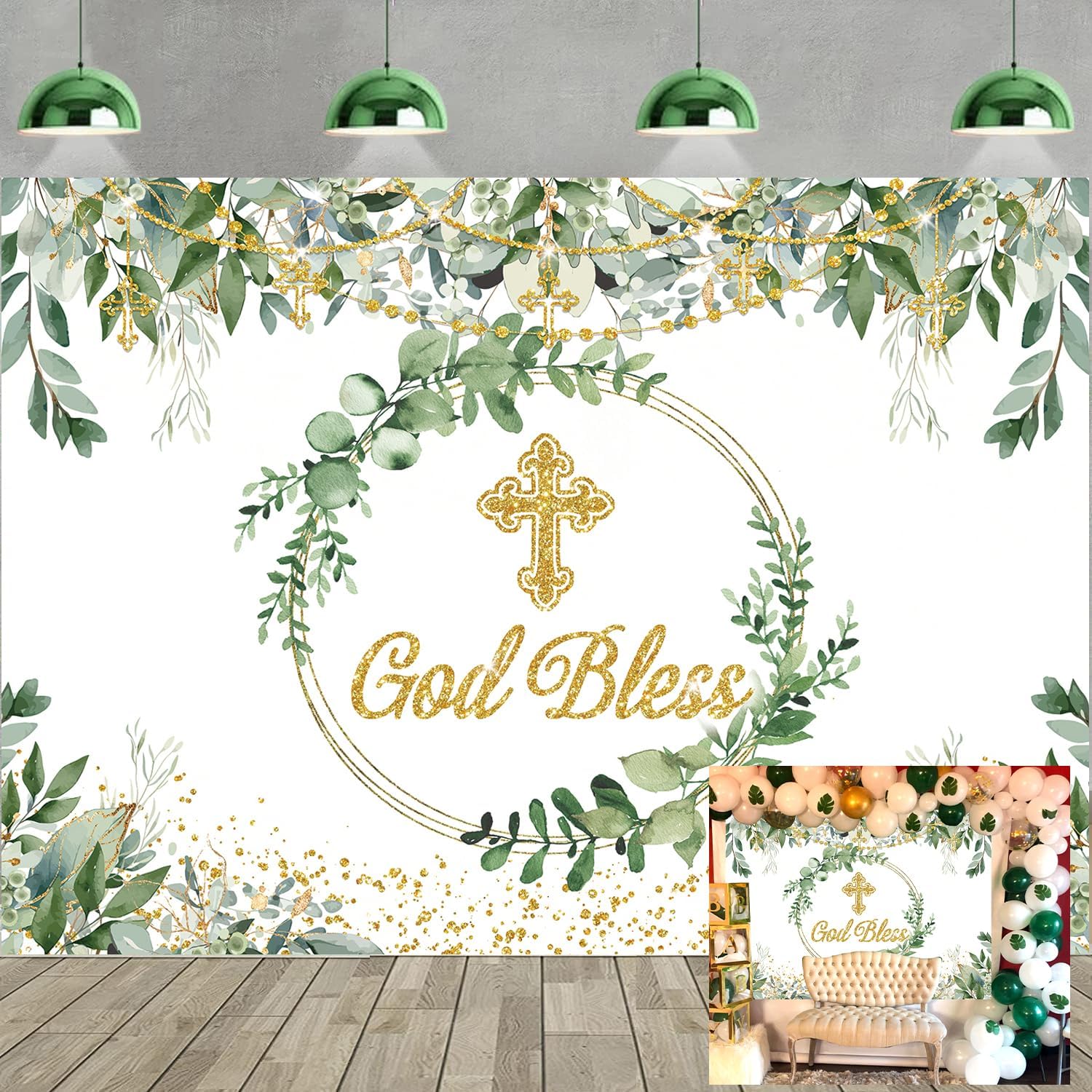 Amazon.com : Greenery God Bless Backdrop First Holy Communion Baptism ...