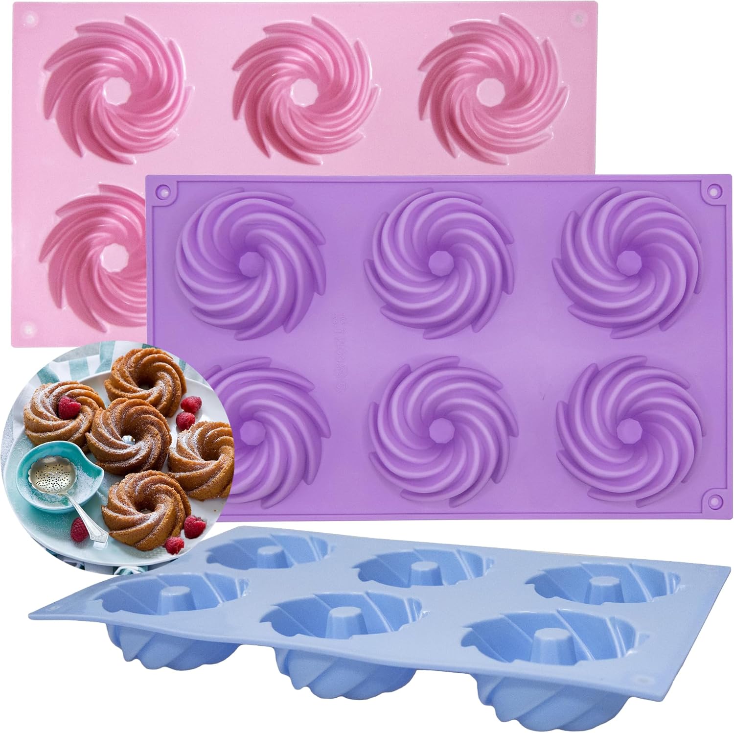 Amazon.com: SmartKitch Mini Bundt Cake Pan 3pcs Silicone Fluted Tube ...
