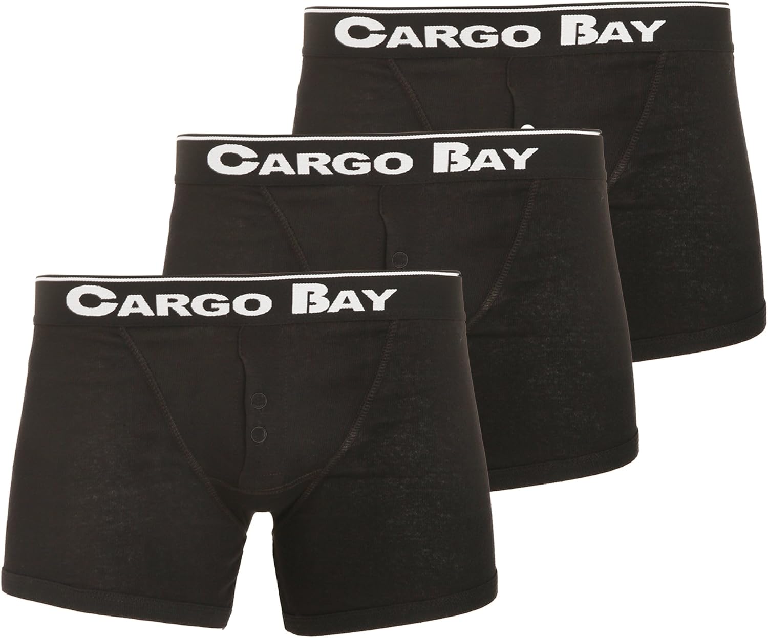 Cargo Bay Mens Button Fly Boxers (Pack of 3) (S) (Black) at Amazon Men ...