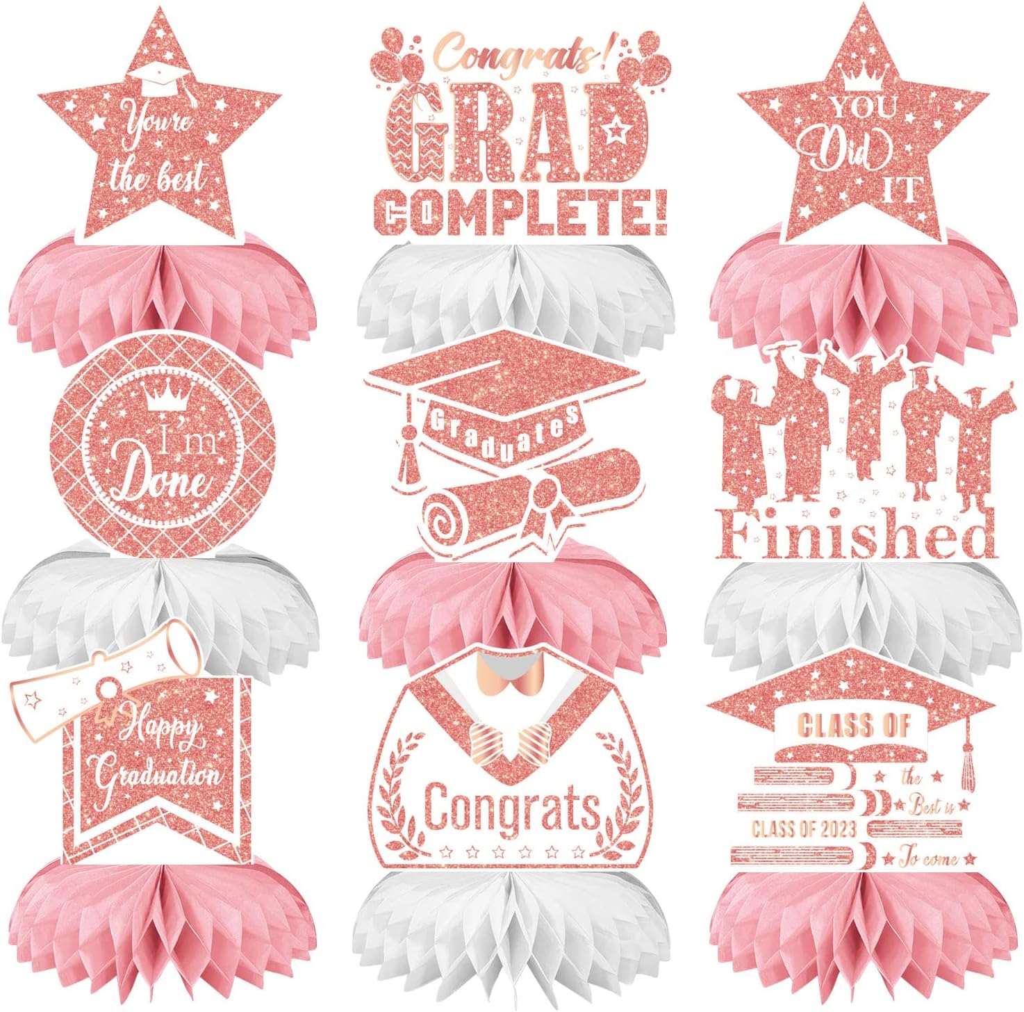 Amazon.com: Graduation Honeycomb Centerpieces for Tables Pink and Gold ...