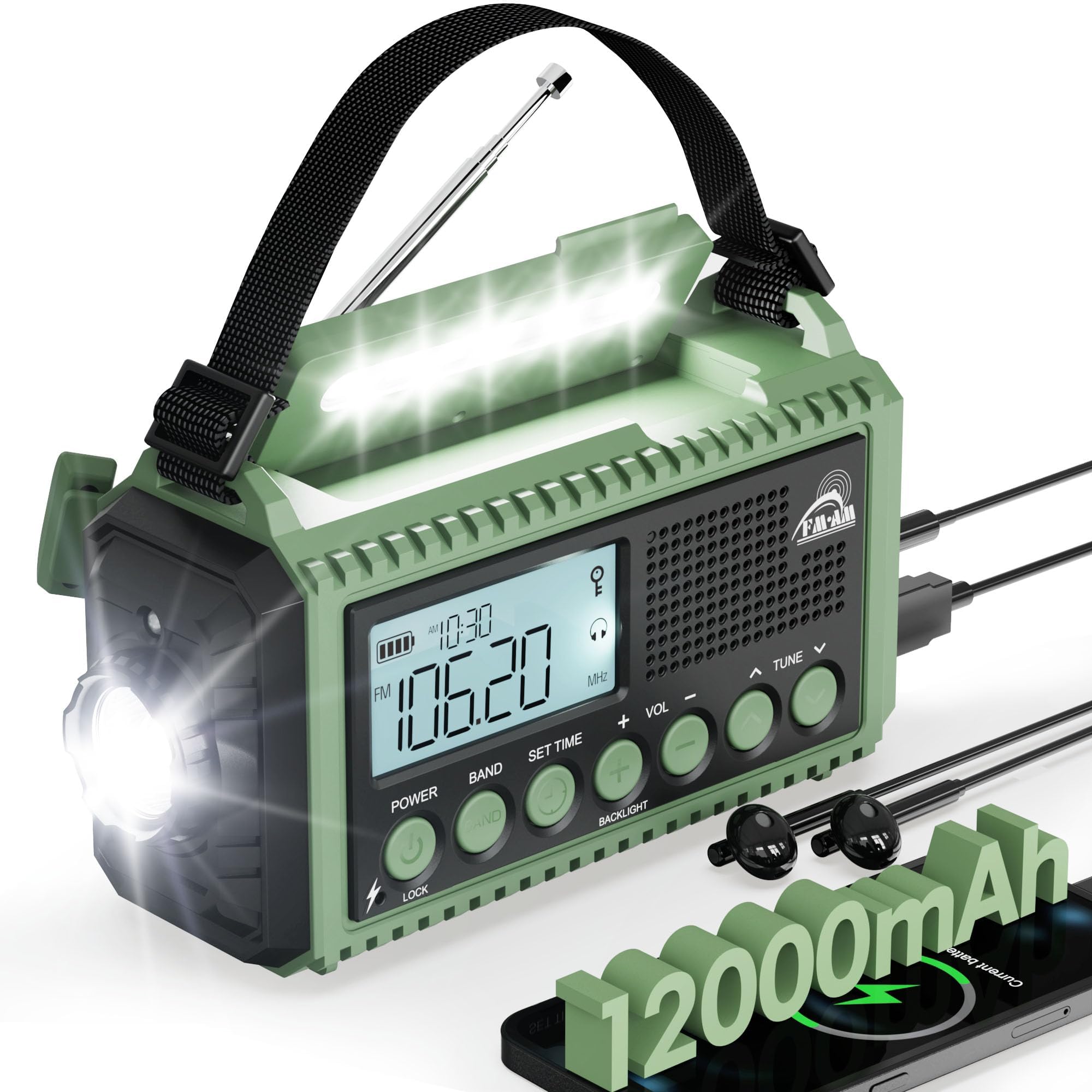 Roxicosly Wind Up Radio,AM/FM/SW Emergency Solar Radio,12000mAh ...