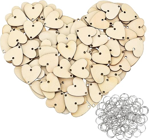 Amazon.com: Bememo 200 Pieces in Total, Wooden Heart Tags with Holes ...