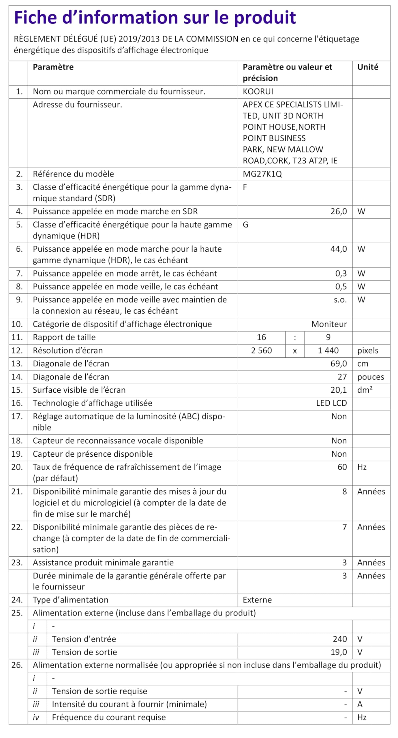 KOORUI Écrans PC Gamer 27", 240Hz, VA Mini LED, QHD Écran Gaming, 1ms ...