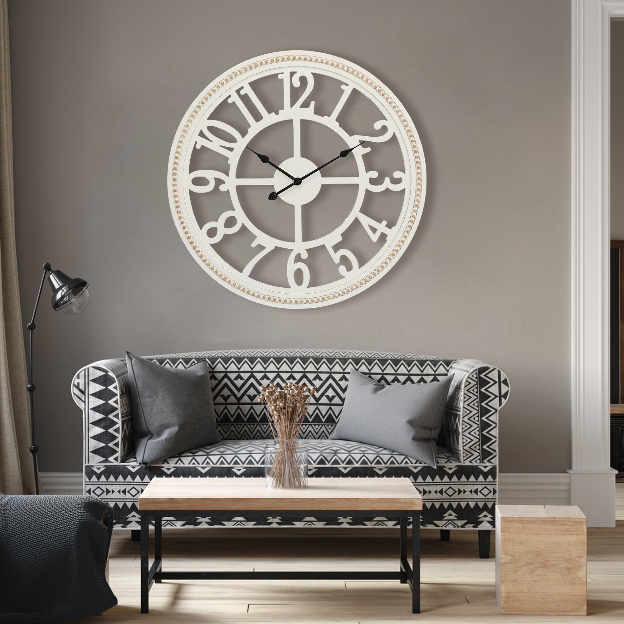 RiteSune Farmhouse Wall Clock 30 Inch, Large Wall Clock with Boho Beads ...