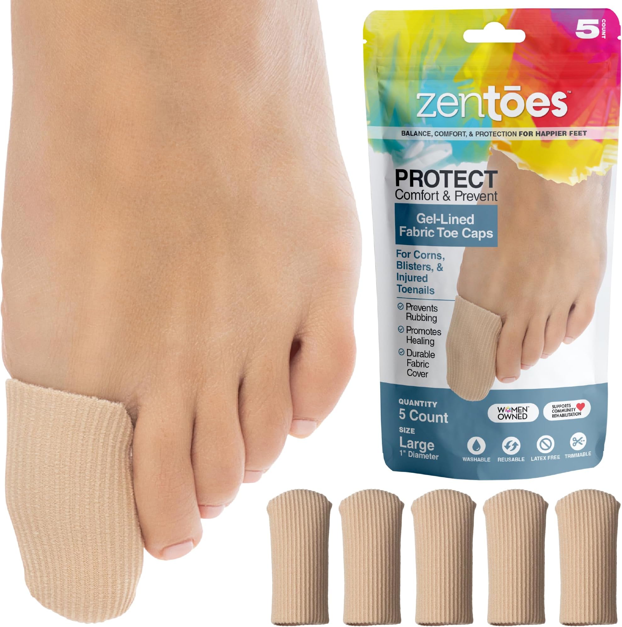 Amazon.com: ZenToes 5 Pack Toe Caps Closed Toe Fabric Sleeve Protectors ...