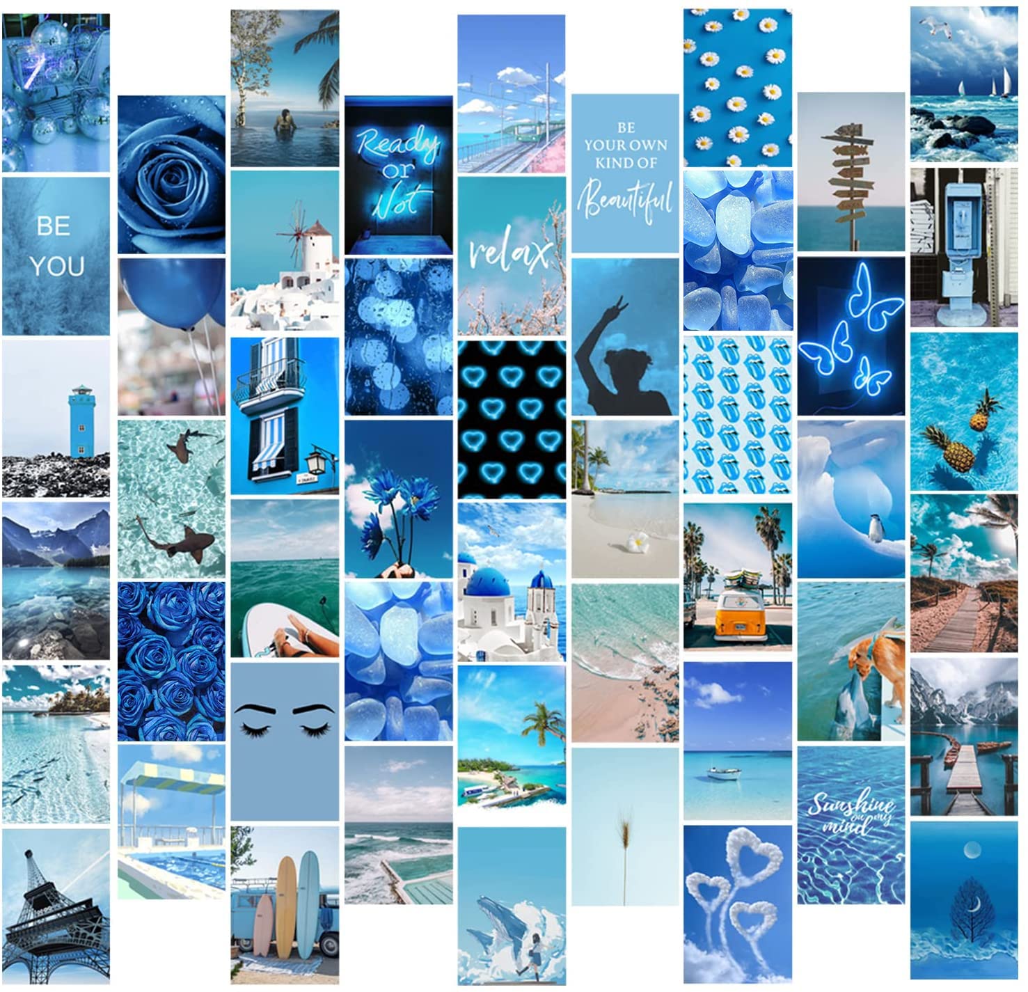 Aesthetic Room Decor Pictures For Wall Blue Collage Kit Photo ...