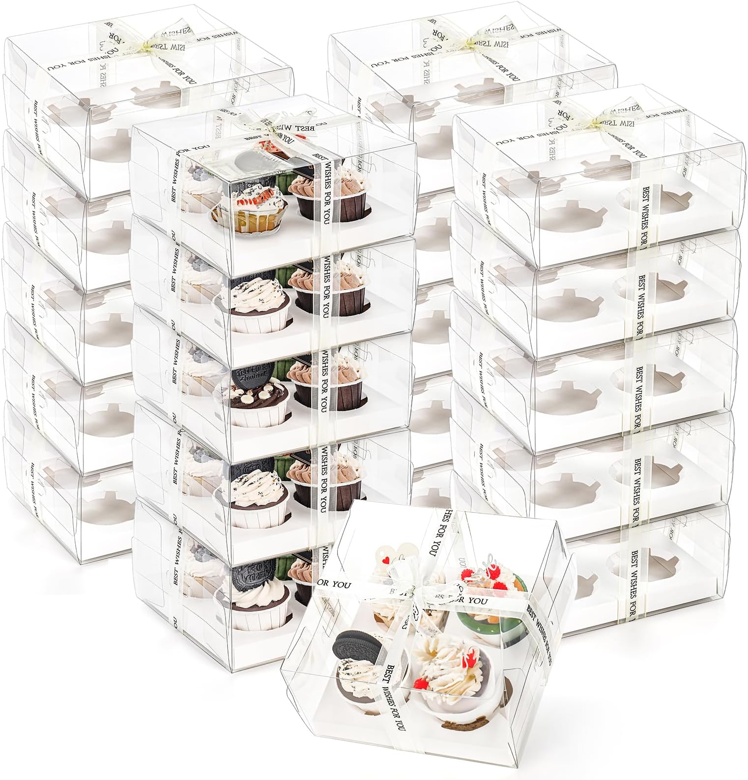 Amazon.com: Cedilis 20 Pack Clear Cupcake Boxes with Gift Ribbon, 4 ...