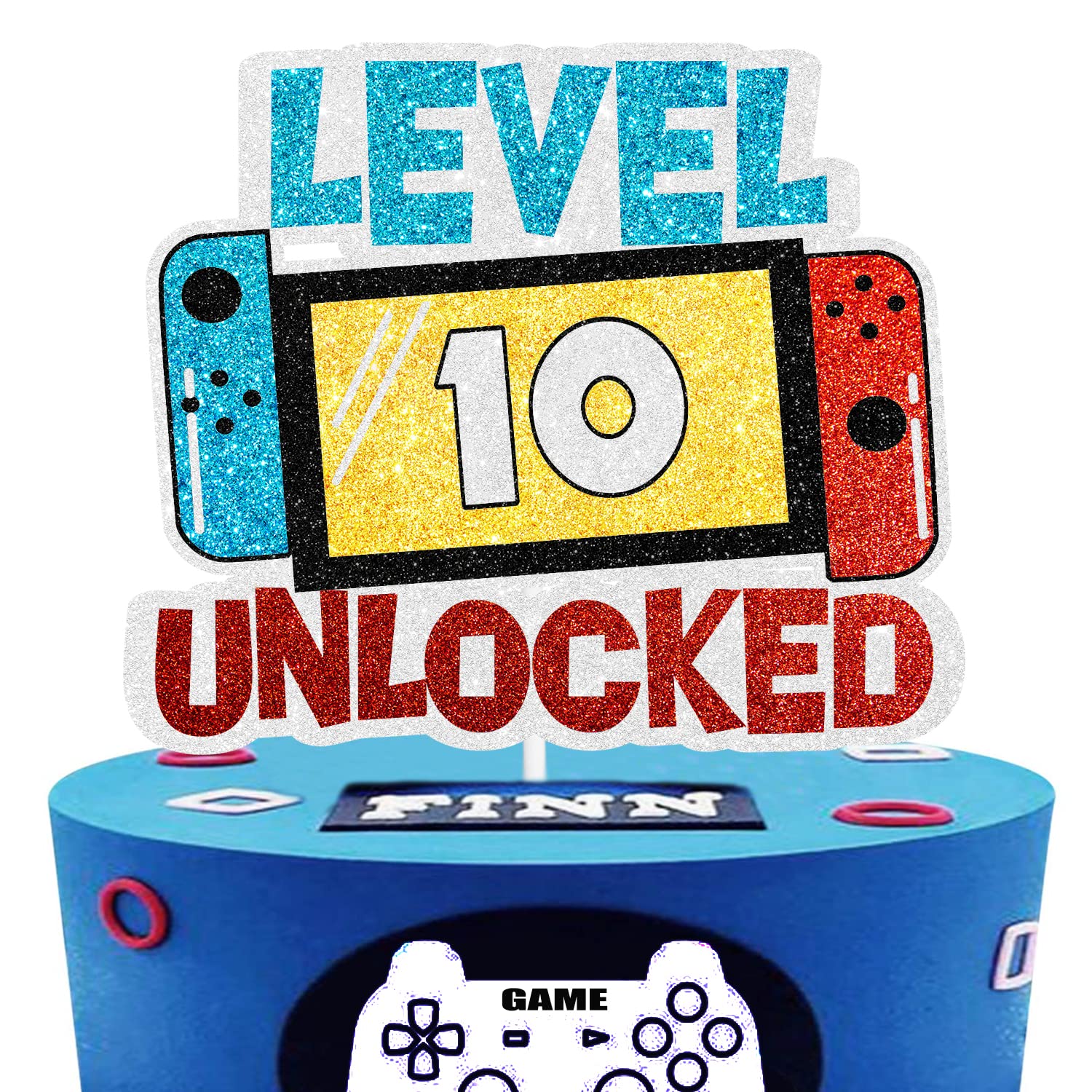 Amazon.com: Level 10th Unlocked Cake Topper - Electronic Games Theme ...