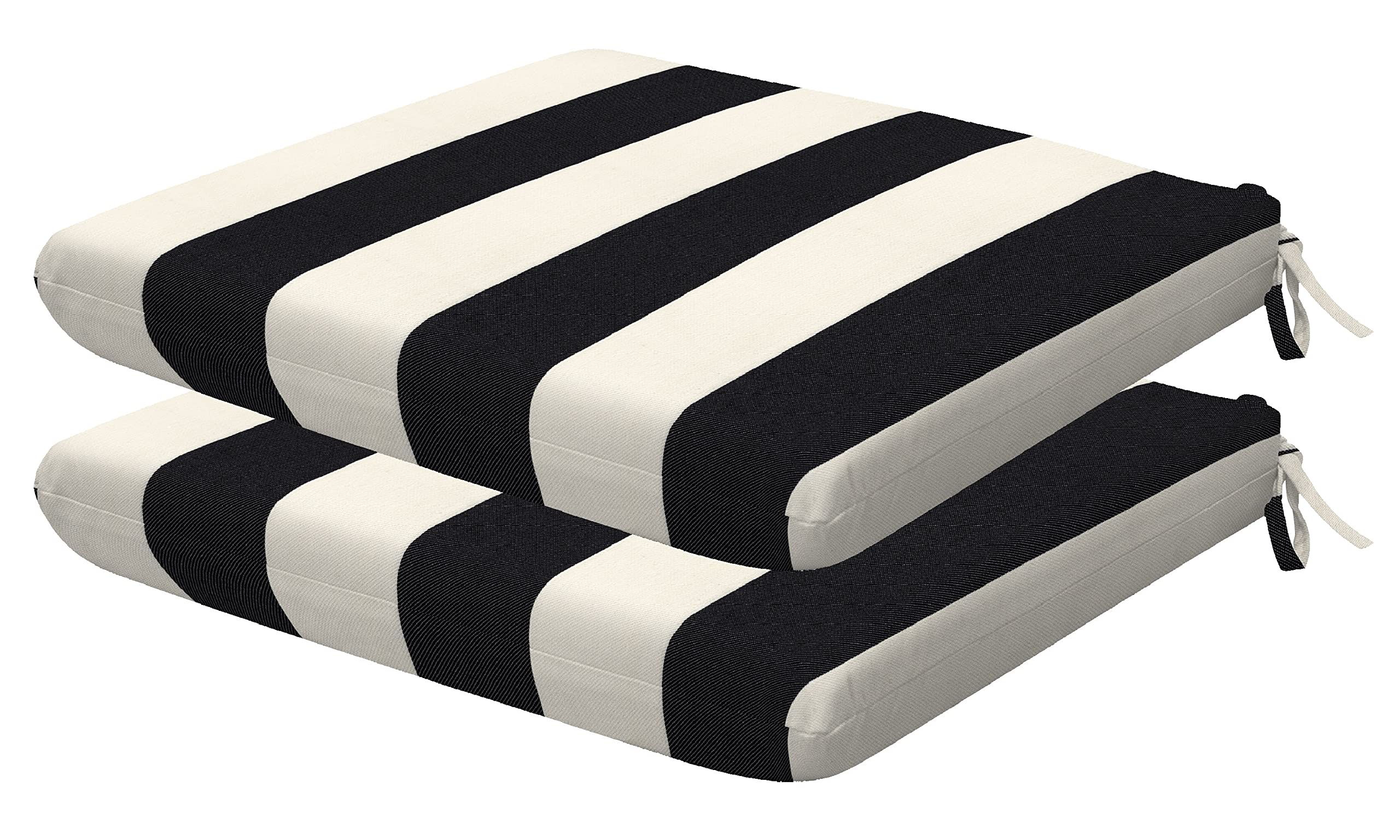 Honeycomb Indoor/Outdoor Cabana Stripe Black & Ivory Universal Seat Cushion: Recycled Fiberfill ...