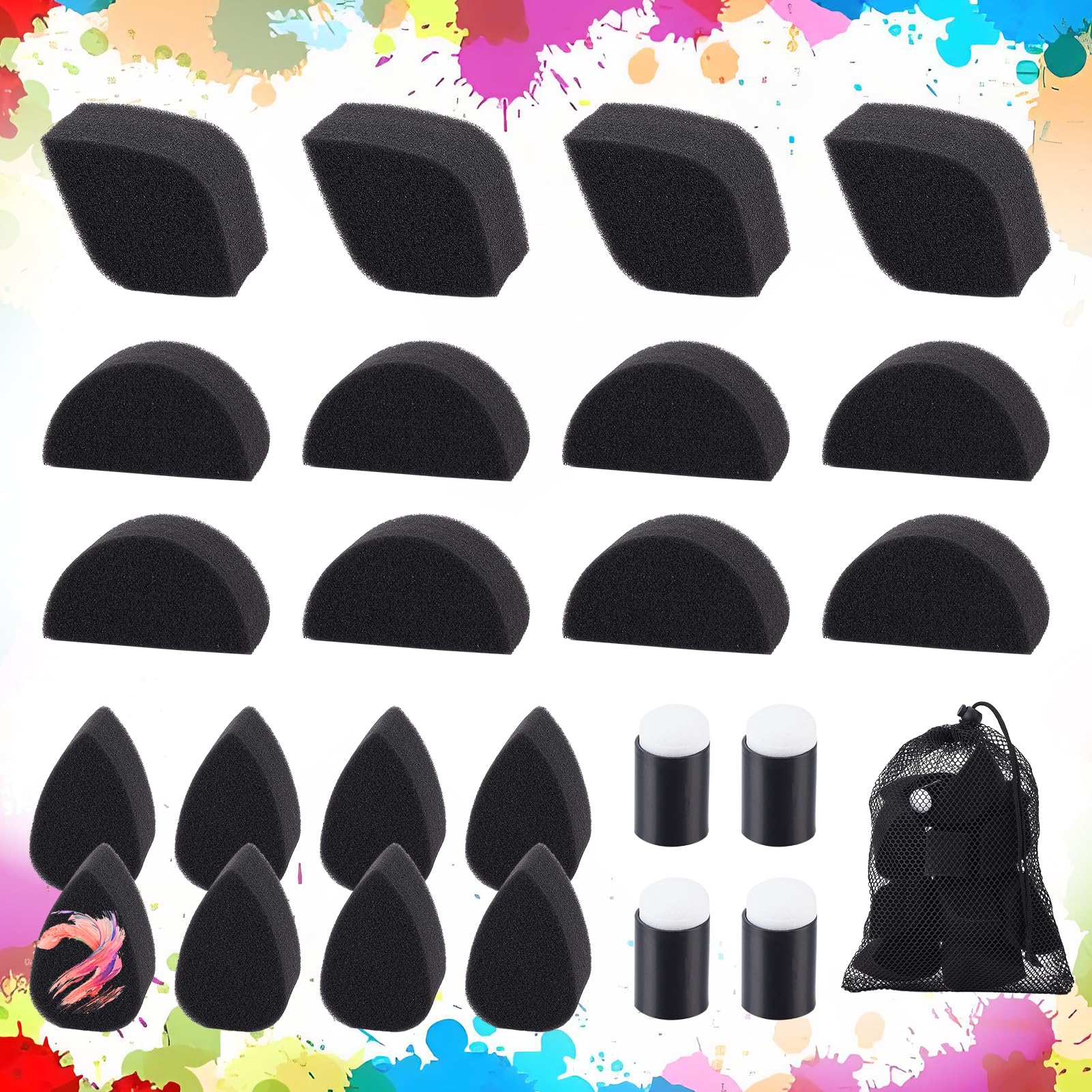 NICENEEDED 24 Pcs Face Paint Sponges Kit, Body Painting Sponges, Half ...