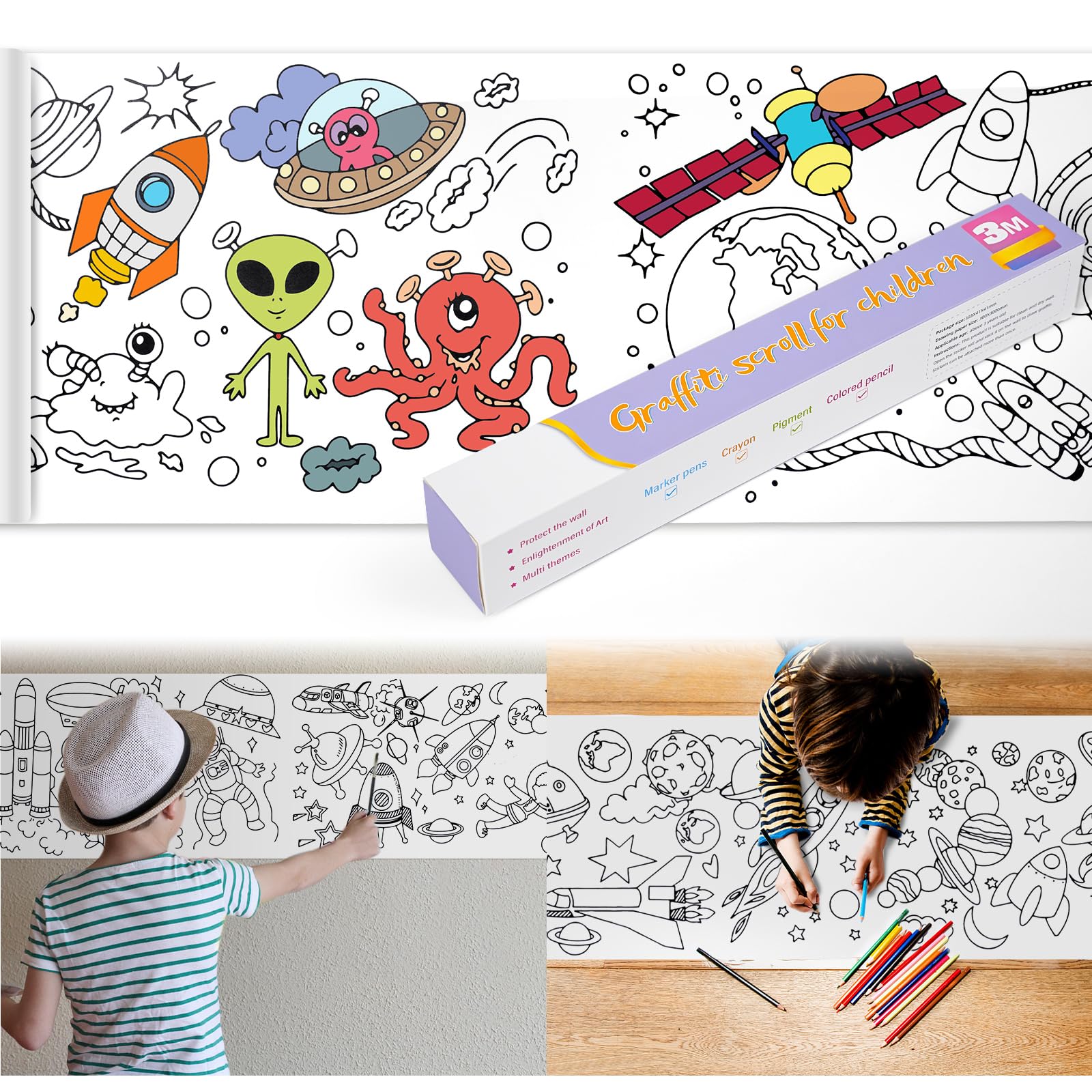 Amazon.com: Children's Drawing Roll，Coloring Paper Roll for Kids Gift ...