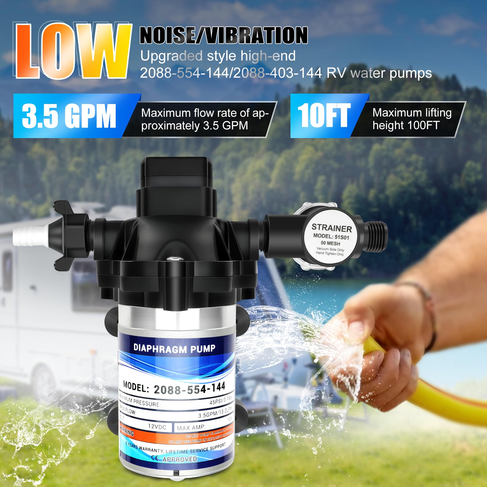 12v Water Pump Rv Water Pump 2088-422-144 , DC 12V 3GPM, 45PSI ...