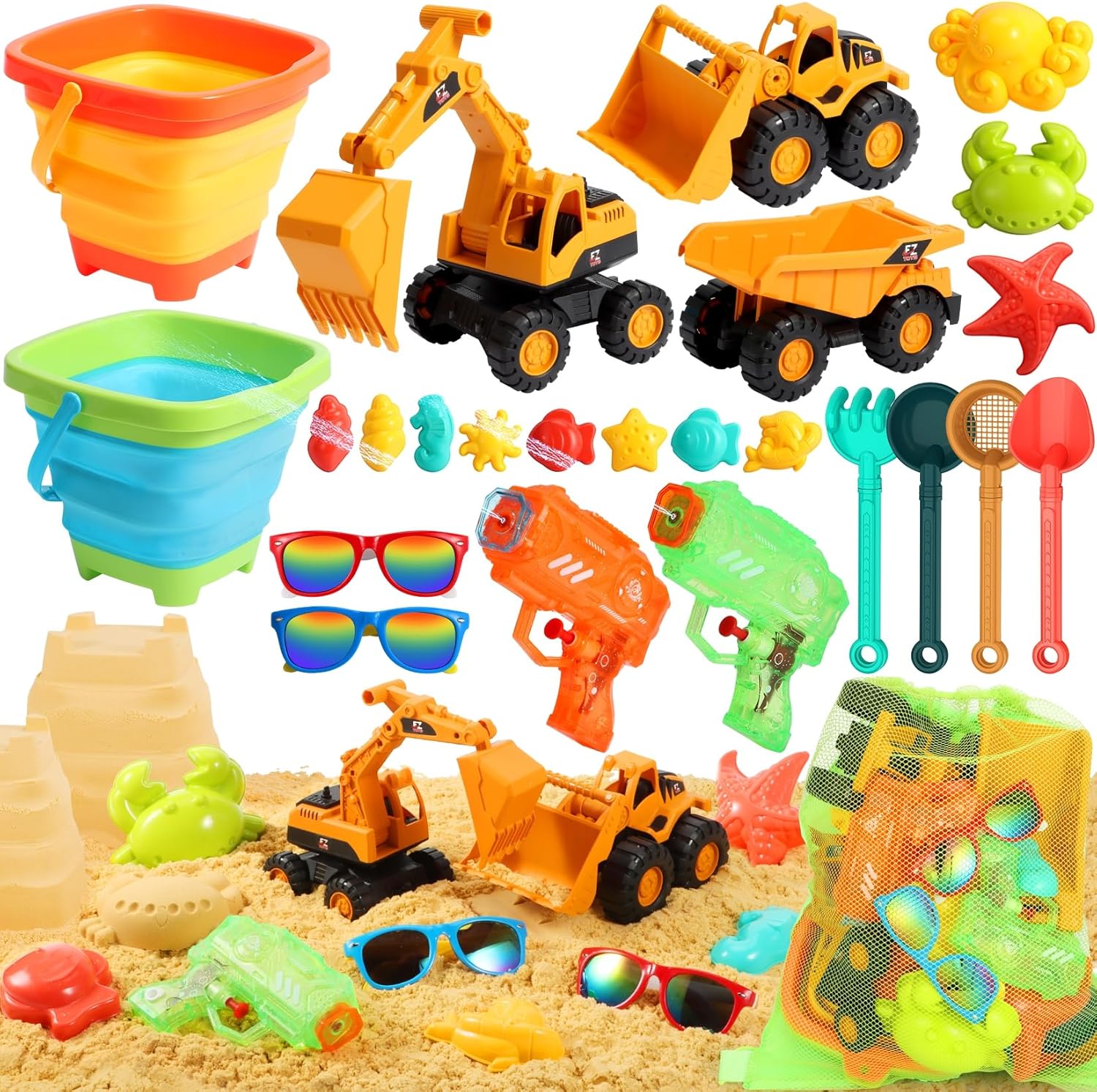 Amazon.com: HUITEM Beach Sand Toys for Kids: 26PCS Sandbox Toys Set ...