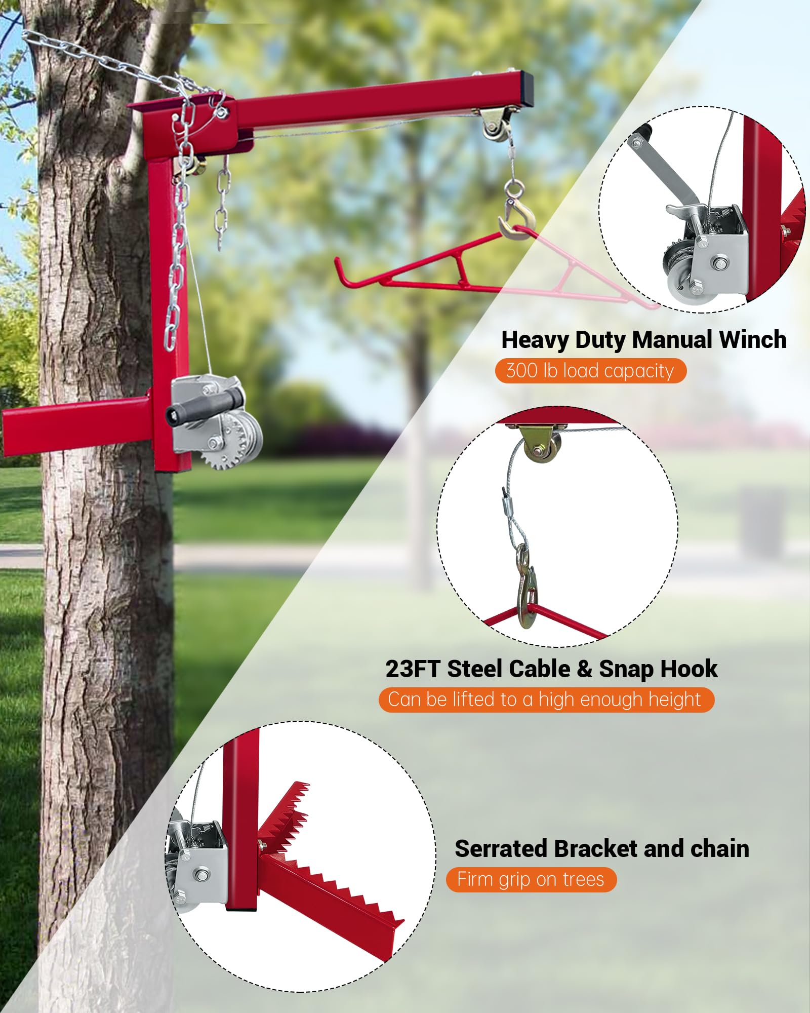 Snapklik.com : Tree Mounted Deer Hoist, 300LBS Hunting Game Hanger ...