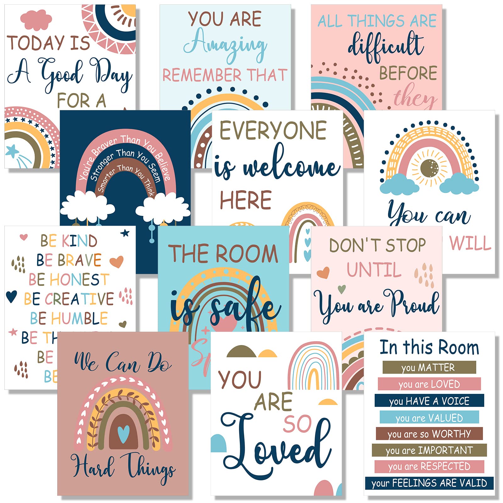 Buy Nezyo 12 Pcs Boho Rainbow Inspirational Wall Art Prints Boho ...