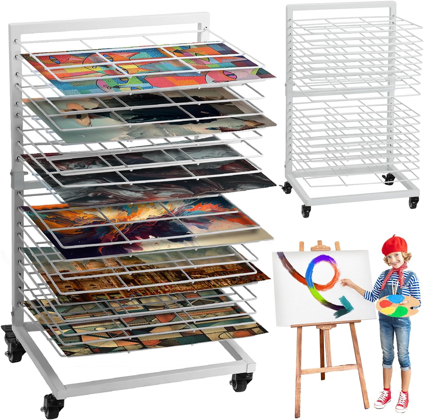 Amazon.com: Pearington Mobile 25-Shelf Art Drying Rack for Classrooms ...