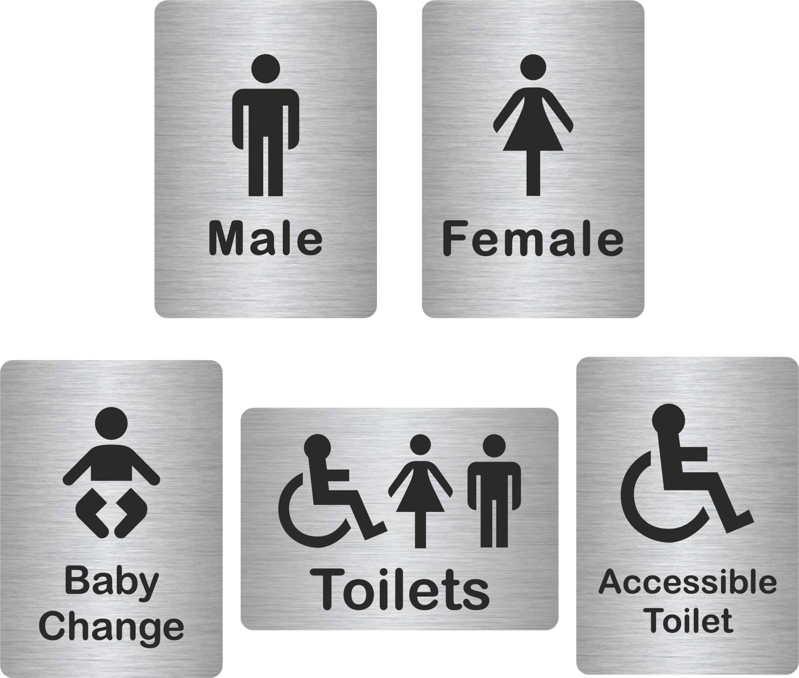 Customcard Ltd Set of 5 Aluminium Signs: Toilets, Male, Female ...