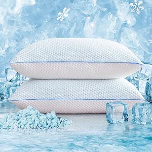 Amazon.com: Cooling Bed Pillows for Sleeping 2 Pack Queen Size Shredded Memory Foam Pillows ...