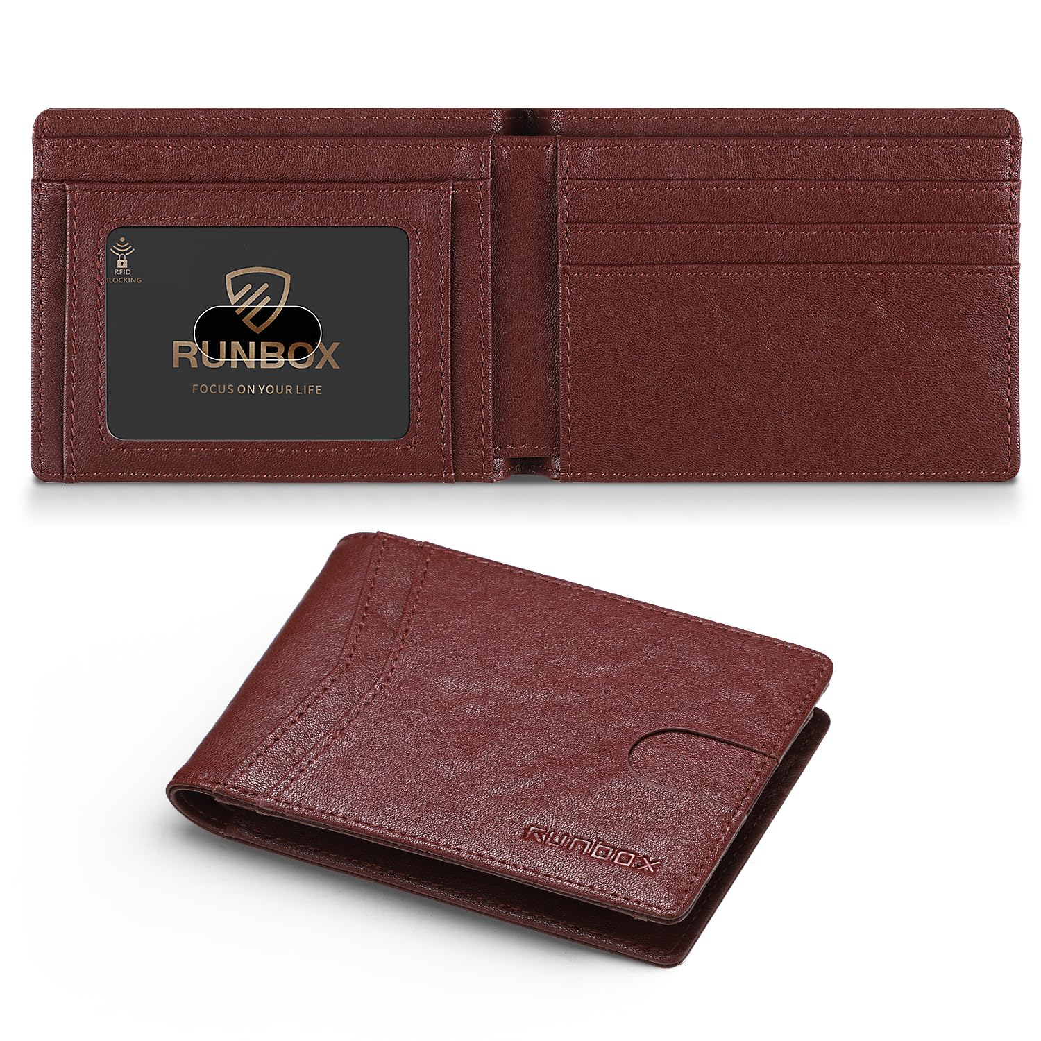 Amazon.com: RUNBOX Wallet for Men,Mens Wallet,Slim Leather Bifold,RFID ...