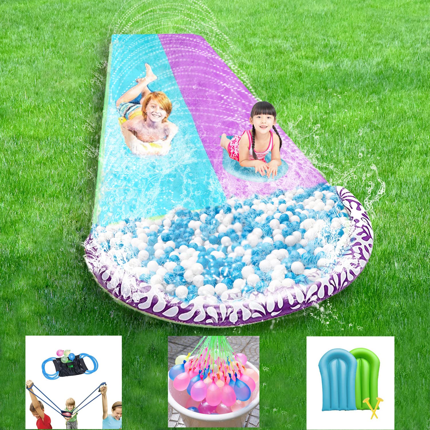 Lawn Inflatable Water Slide For Adults 16ft Double Slip Slides ...