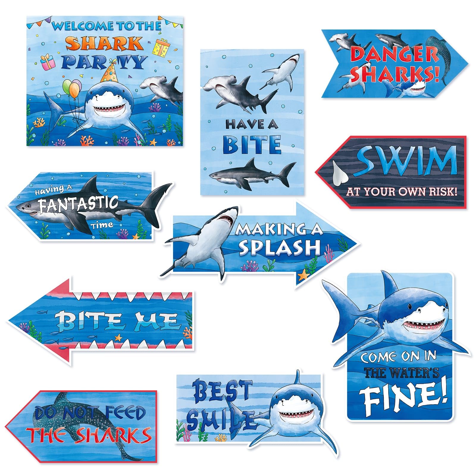 Amazon.com: WERNNSAI Shark Party Signs - 10 Pcs Shark Party Decorations ...