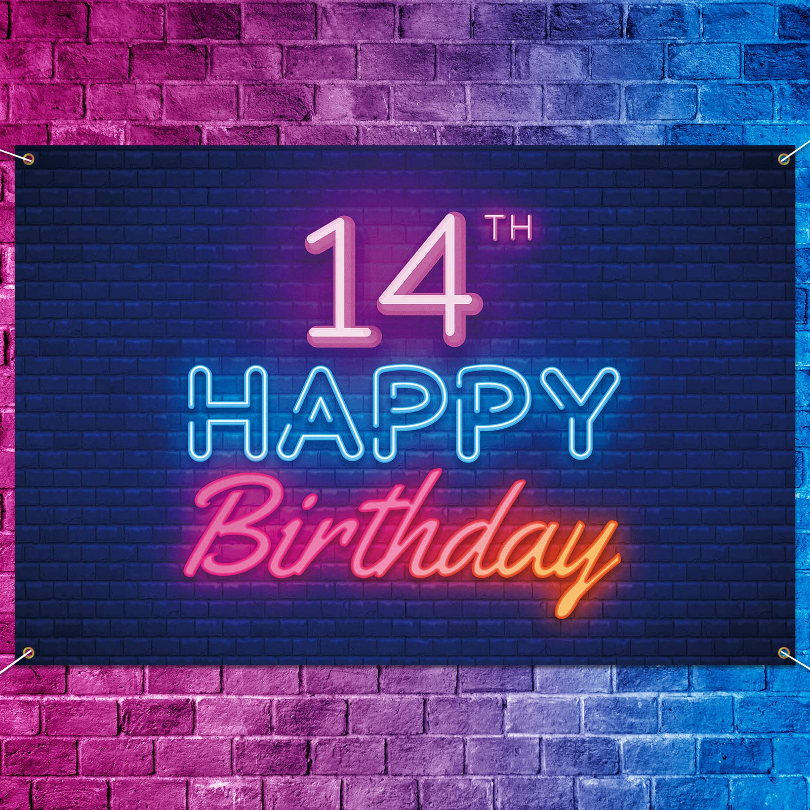 Amazon.com: Glow Neon Happy 14th Birthday Backdrop Banner Decor Black ...