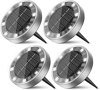 nipify 4 Pack Solar Ground Lights, Solar Disc Flat Lights for Yard ...