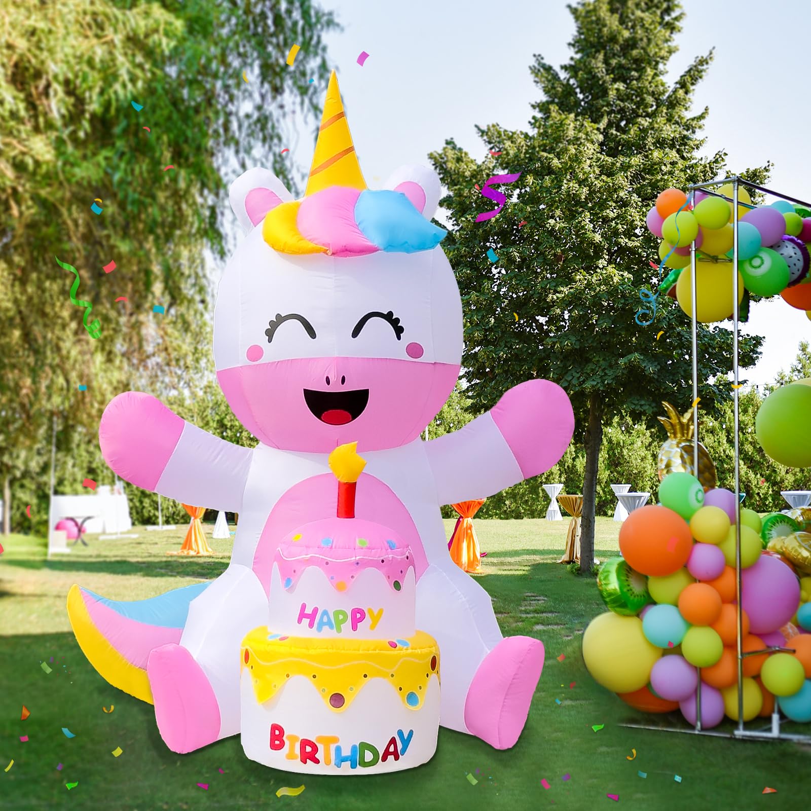 Amazon.com: OurWarm 6FT Inflatable Unicorn Birthday Cake, Happy ...