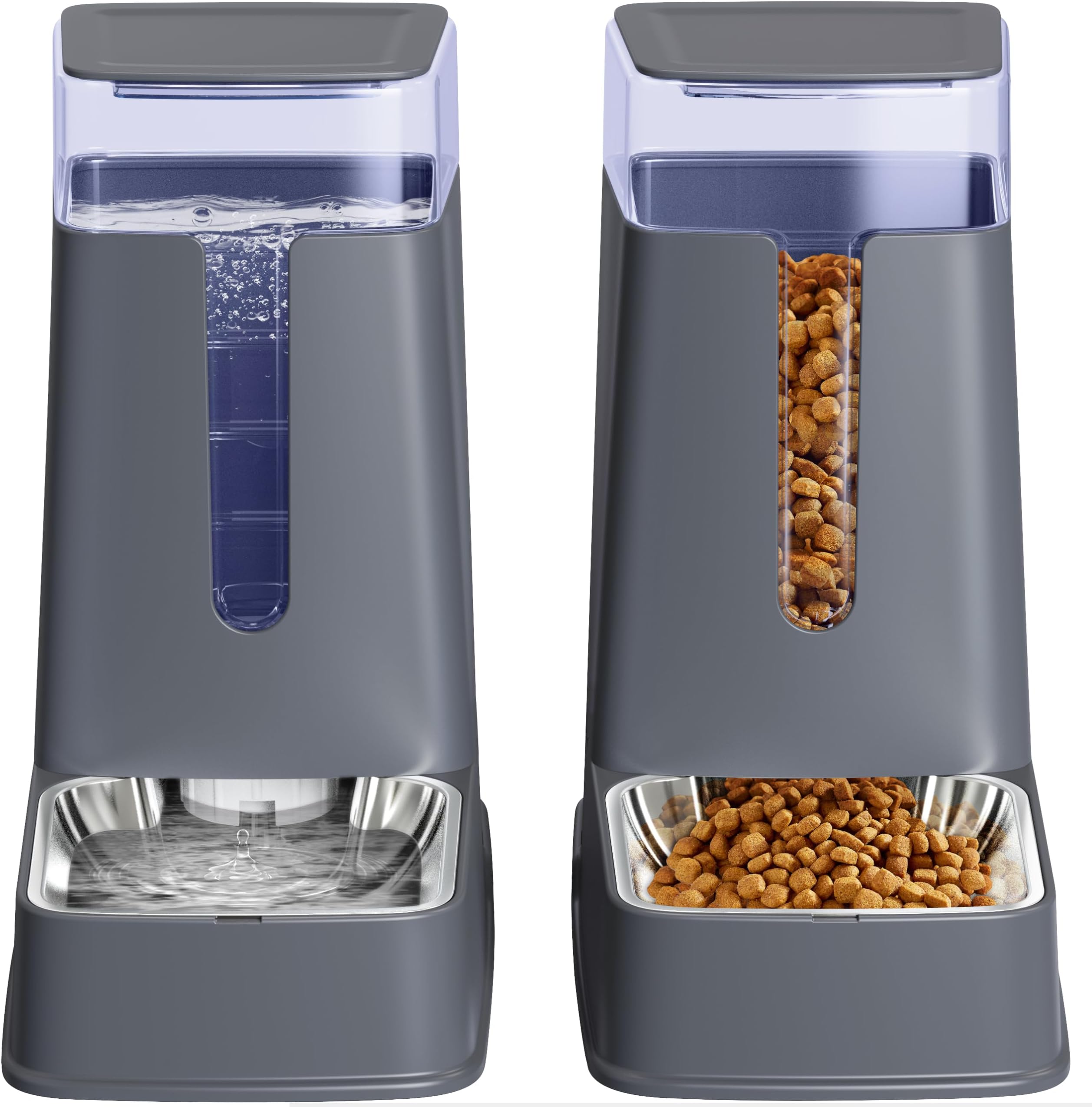 Automatic Cat Feeder and Waterer Set, 2 Packs Stainless Steel Automatic ...