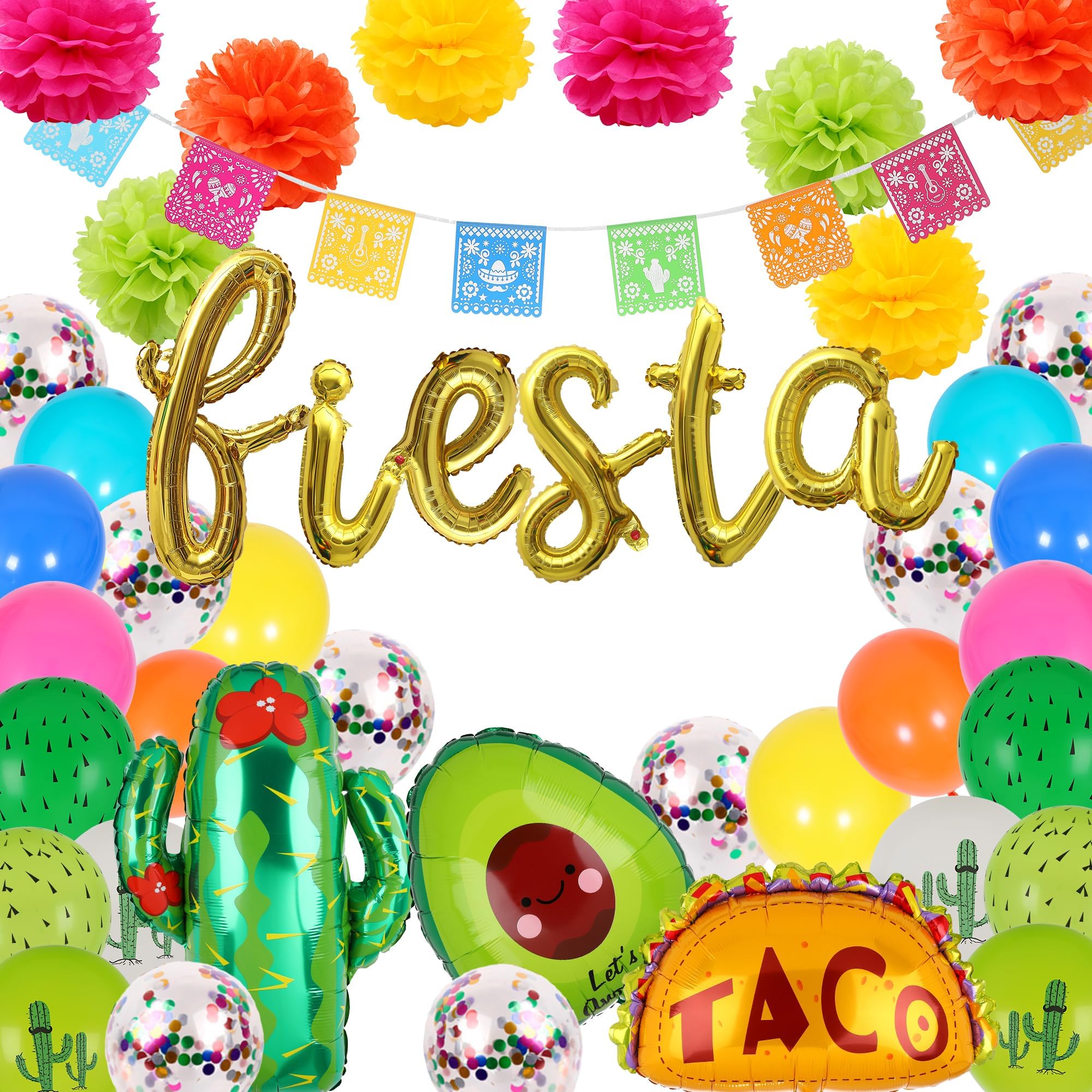 Snapklik.com : 40 Pcs Fiesta Letter Banner Balloons Jumbo Mexico Taco ...