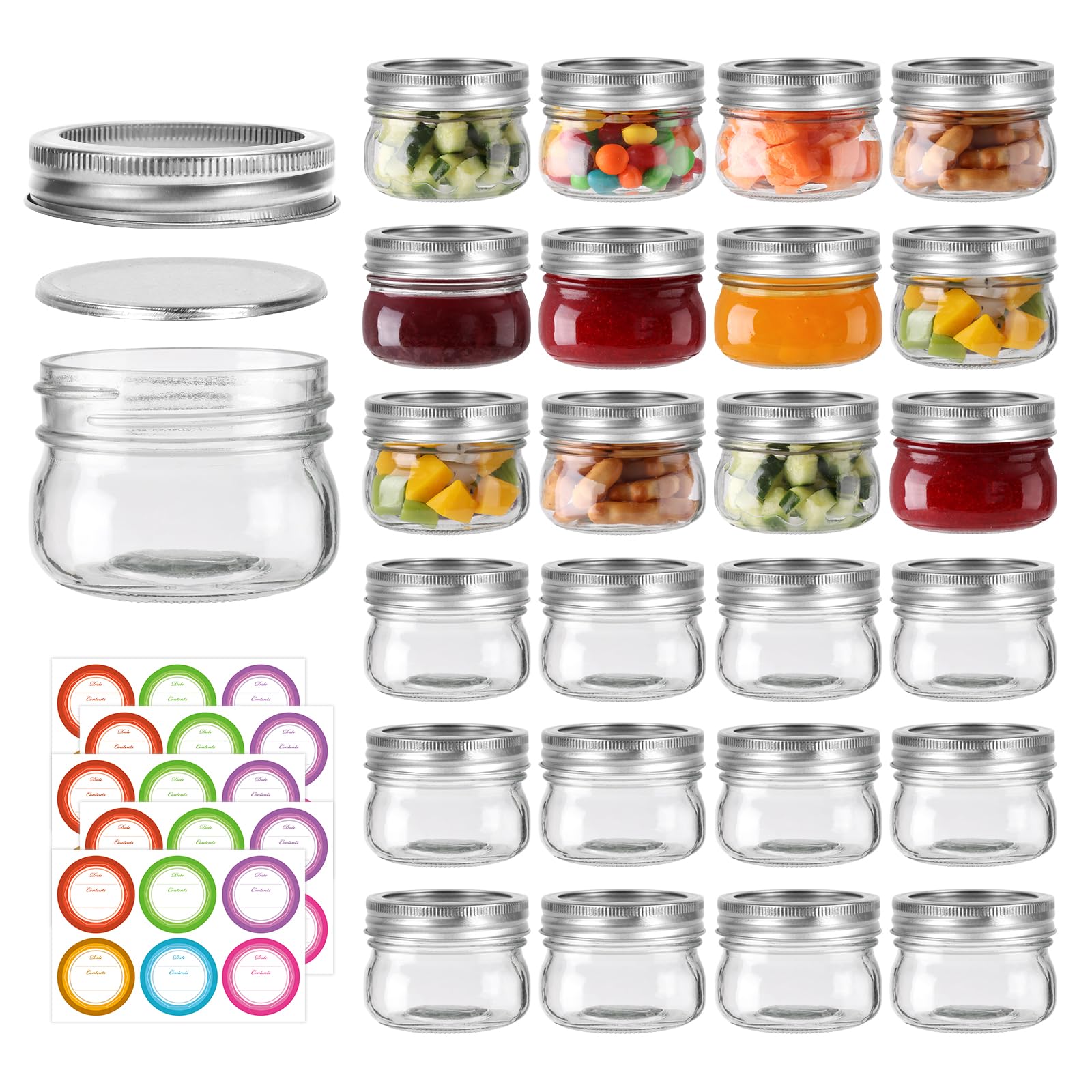 Amazon.com: 24 Pack 4 oz Mason Jars with Lids, Glass Canning Jars with ...