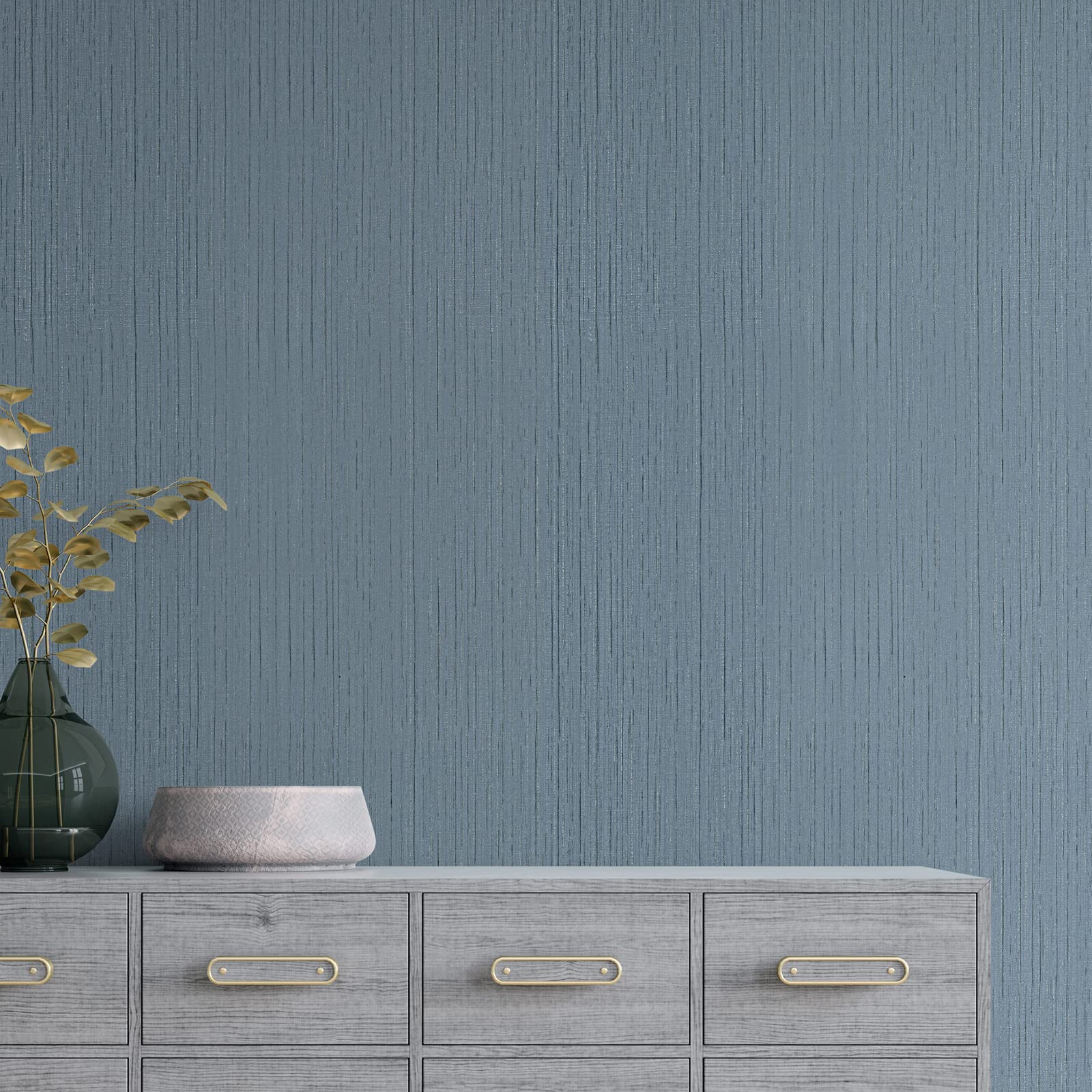 CHIHUT Grey Blue Grasscloth Peel and Stick Wallpaper Vinyl Faux Grass ...