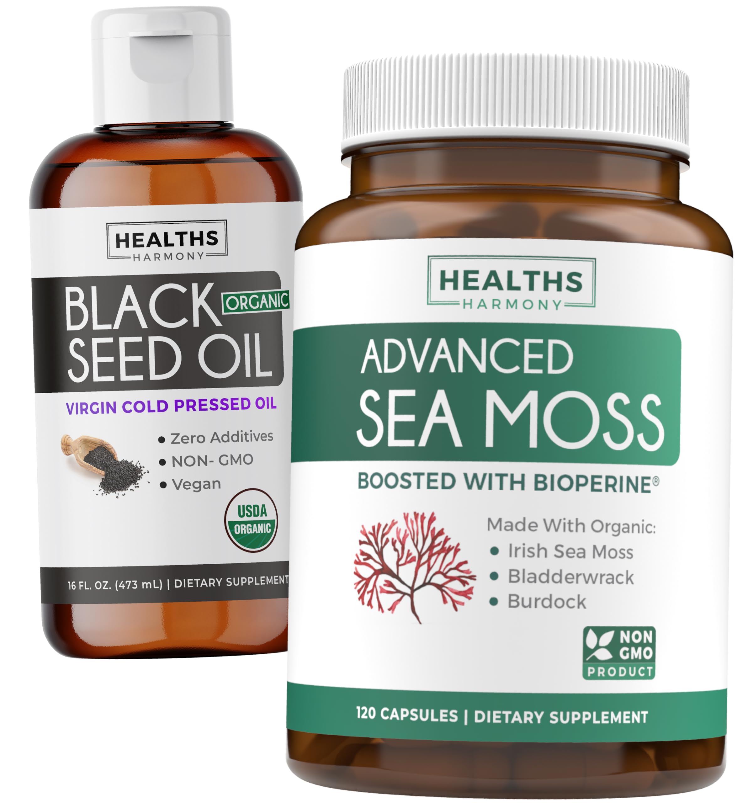 Amazon.com: Black Seed Oil Liquid & Sea Moss (2-Month Supply) Sea ...