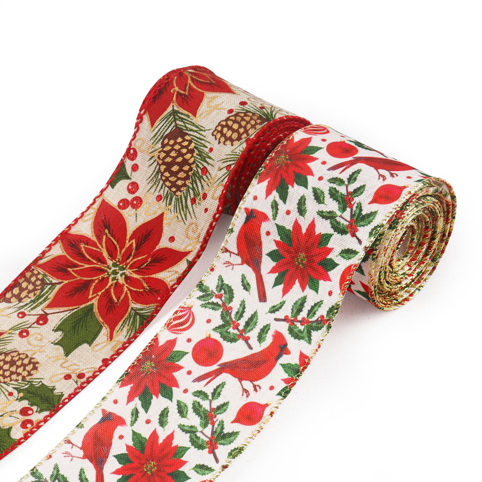 Amazon.com: Estivaux 2 Rolls Christmas Ribbons for Crafting, Xmas Wired ...