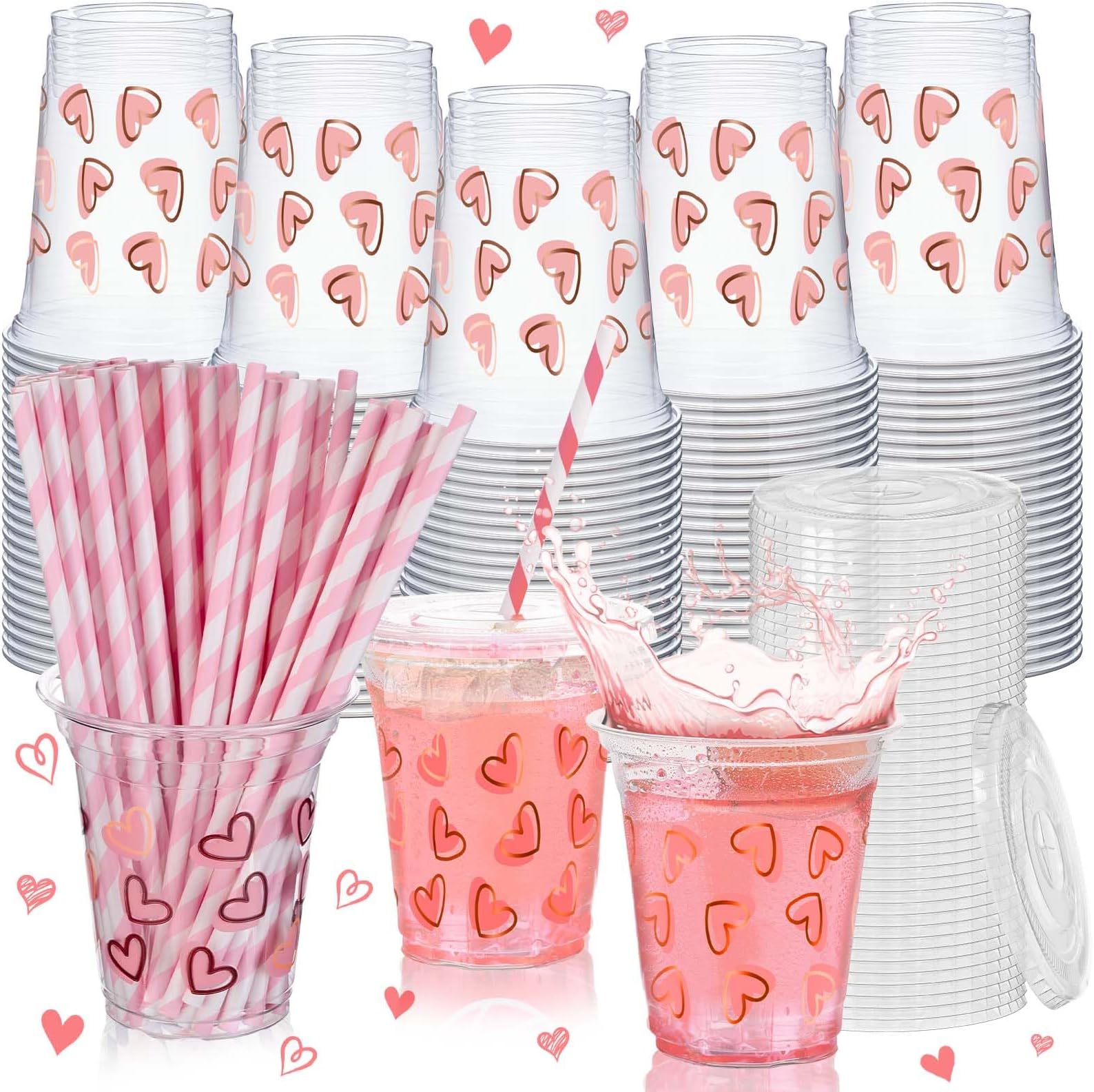 Amazon.com: Umigy 100 Pack Plastic Disposable Cups with Lids and Straws ...