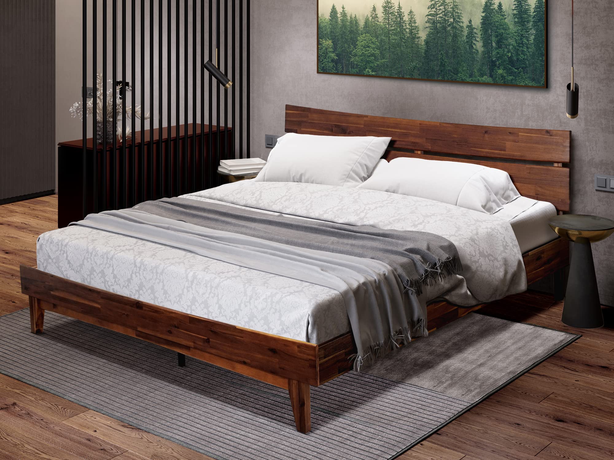 Acacia Aurora 14 Inch Wood Platform Bed, Bed Frame with Headboard, King ...