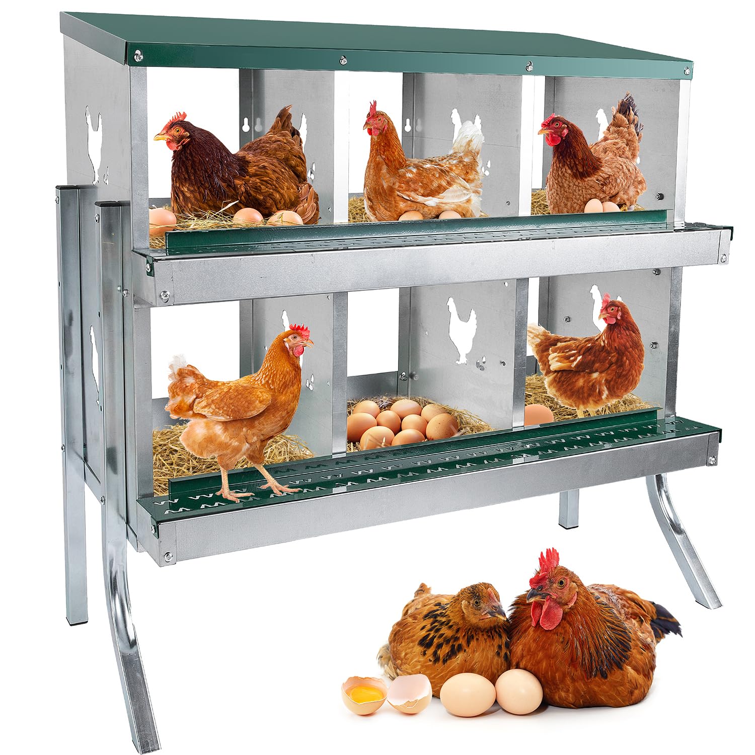 POWLAB 6 Compartment Chicken Nesting Box - Heavy Duty Metal Coop with ...