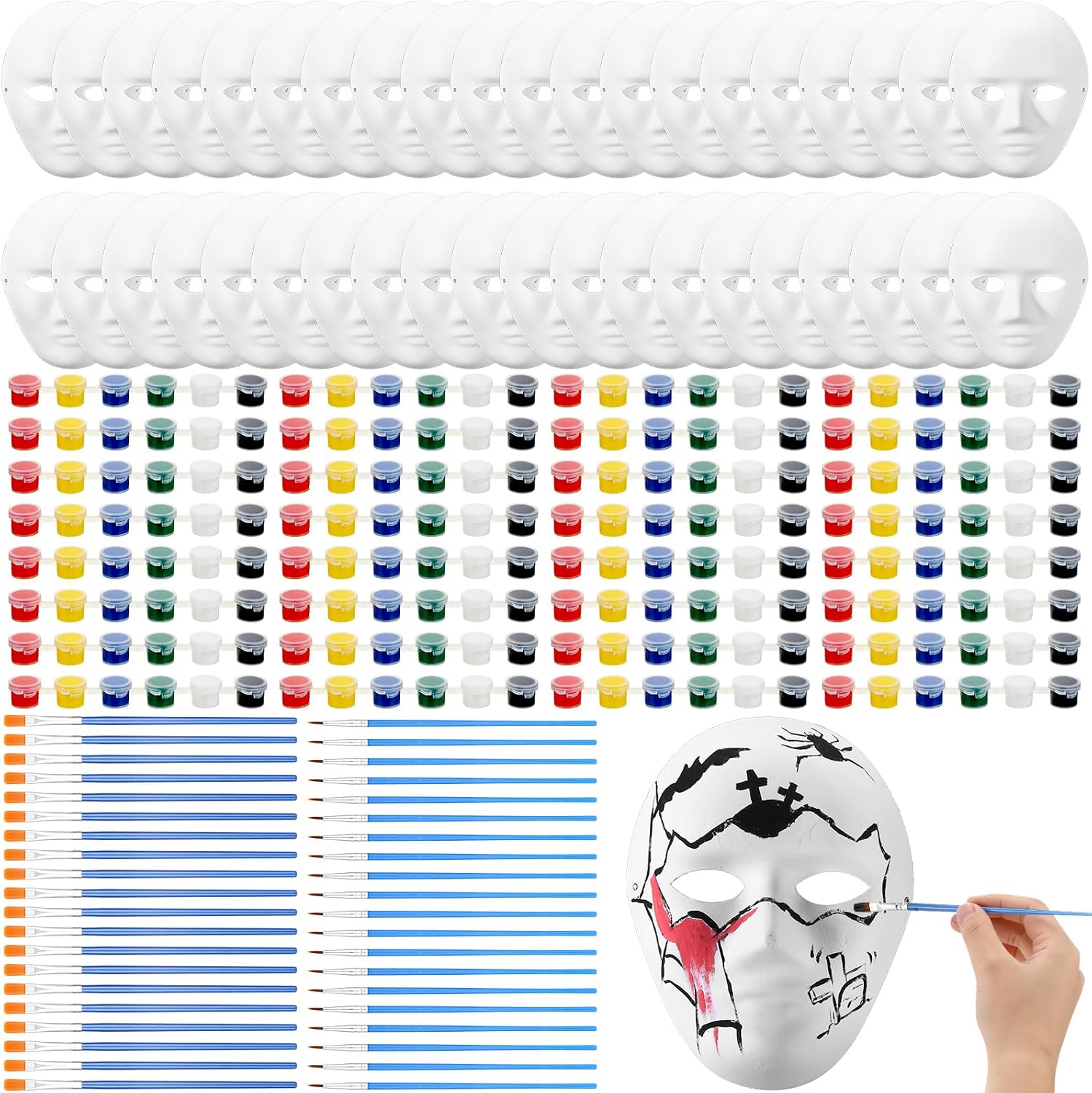 Amazon.com: HyDren 160 Pcs White Full Face Mask Painting Kits 40 Blank ...