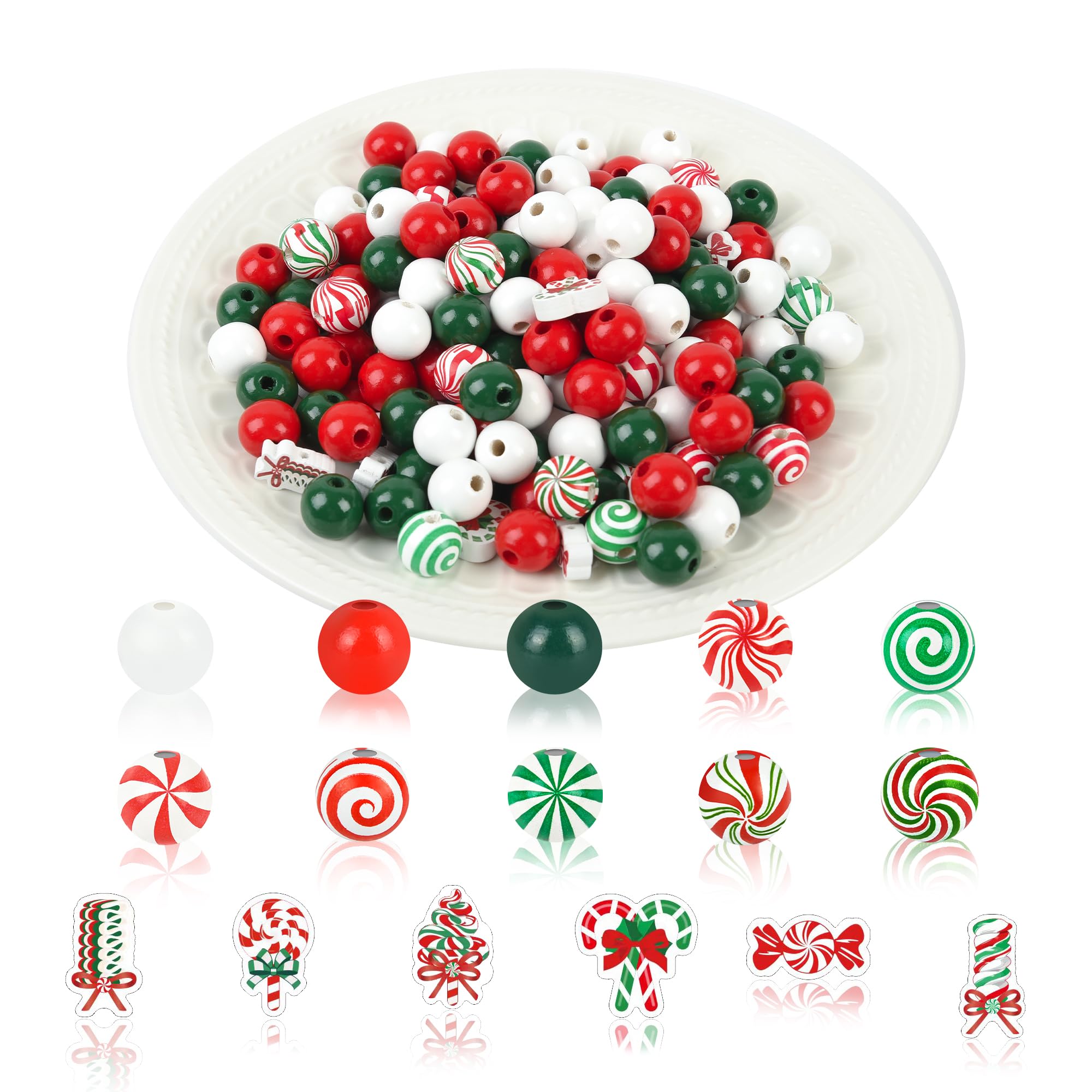 Amazon.com: 245 Christmas Candy Wood Bead Red Green Xmas Crafts Wooden ...