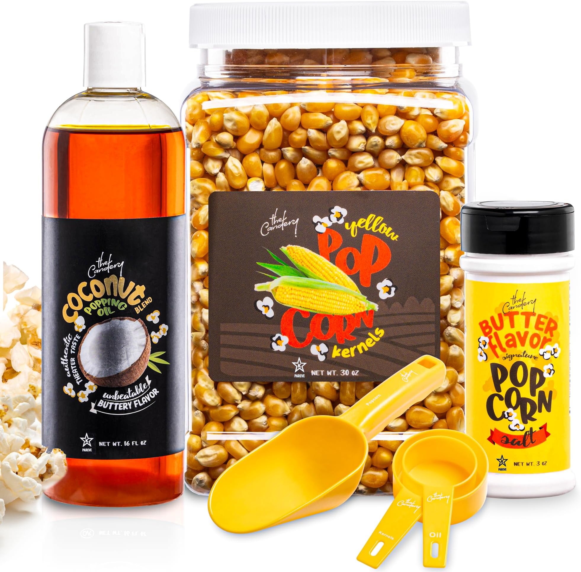 Amazon.com: The Candery Popcorn Bundle with 32oz Popcorn Kernels, 16oz ...