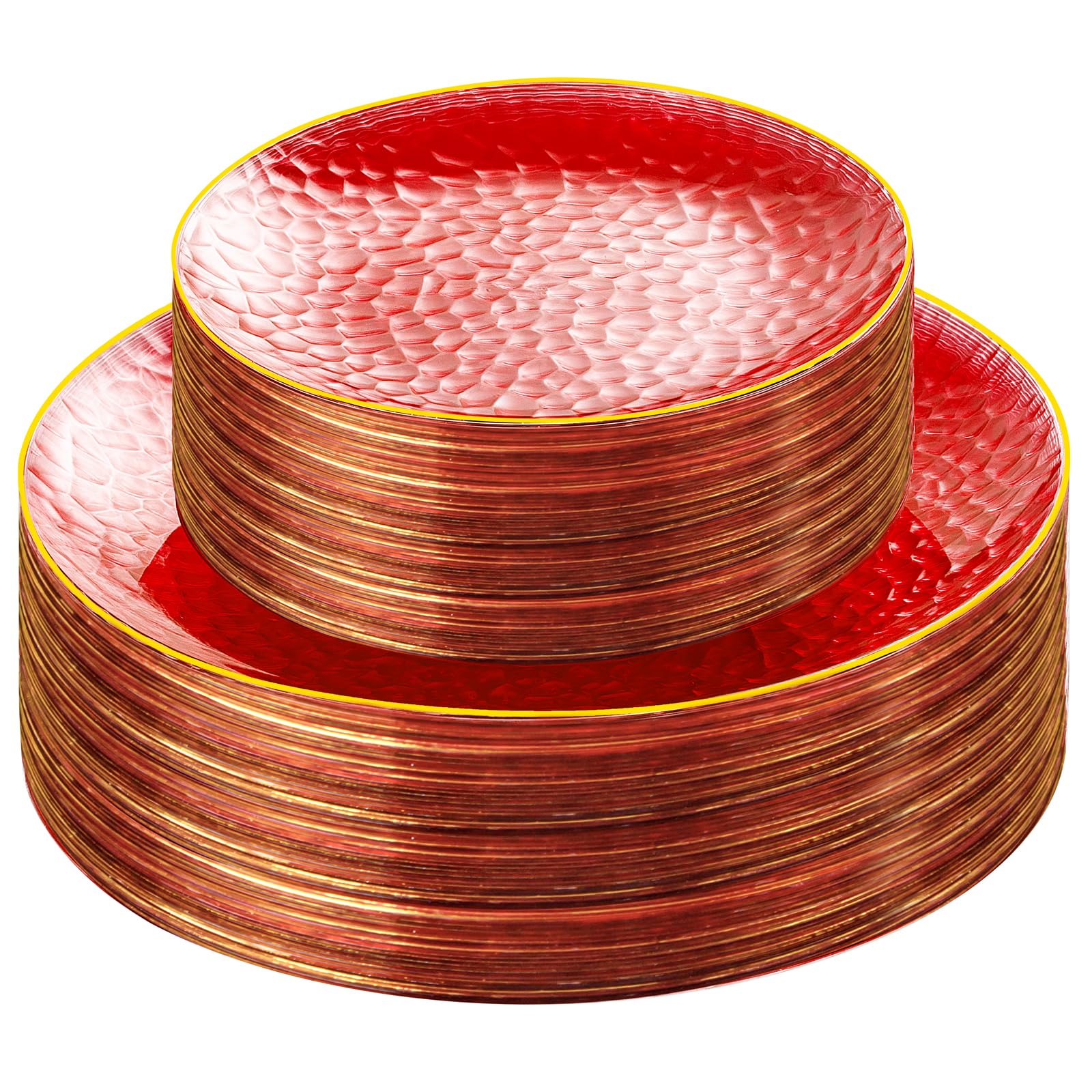 Amazon.com: Rubtlamp 60 Pcs Red Plasitc Plates, Clear Red Disposable ...