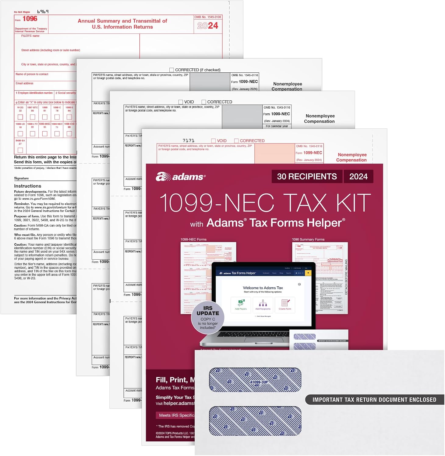 Amazon.com : Adams 2024 1099 NEC Kit for 30 Recipients, 3 Part Laser ...