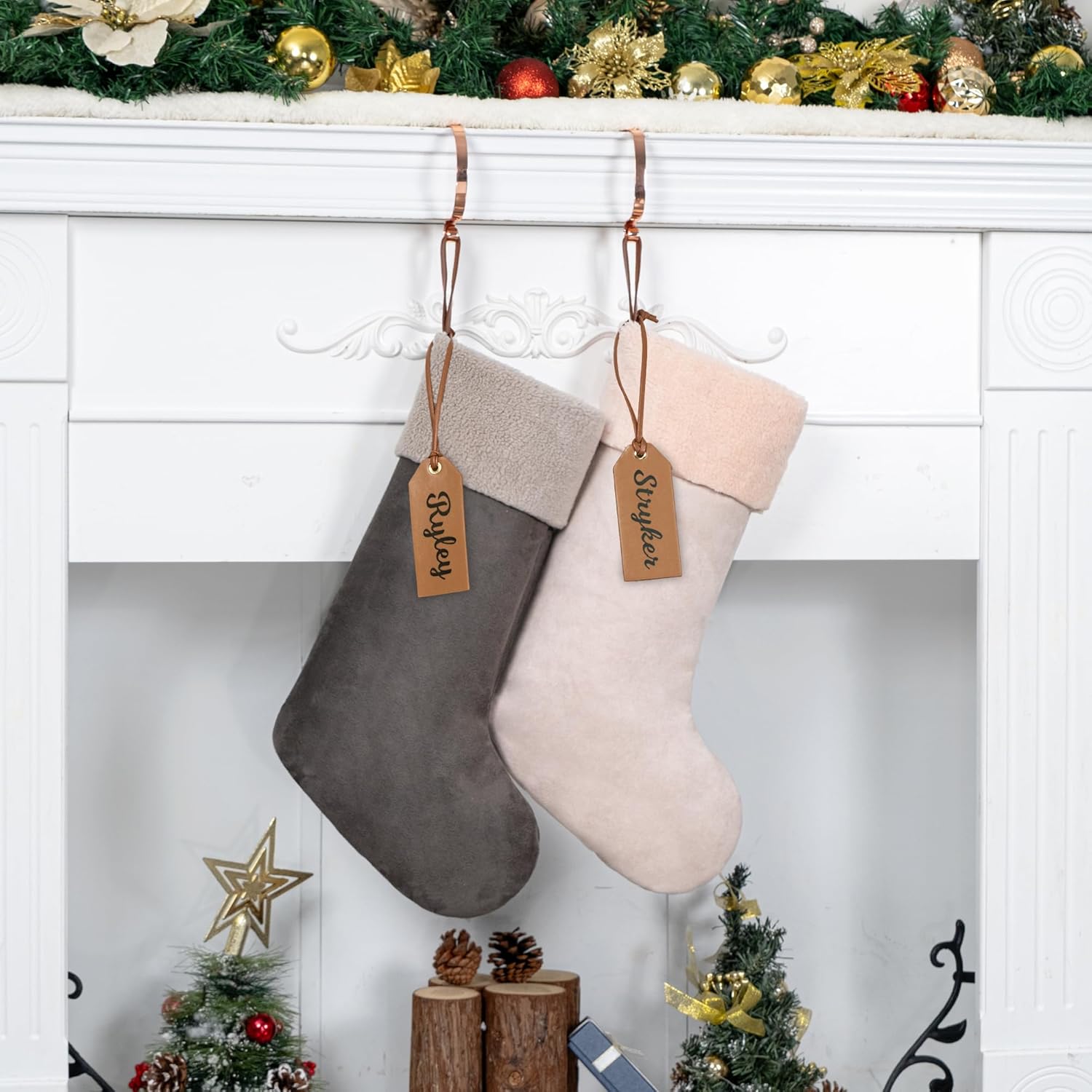 Amazon.com: GEX Christmas Stockings 2 Pack with DIY Nametag for Family 20" Large Pleather Plush ...