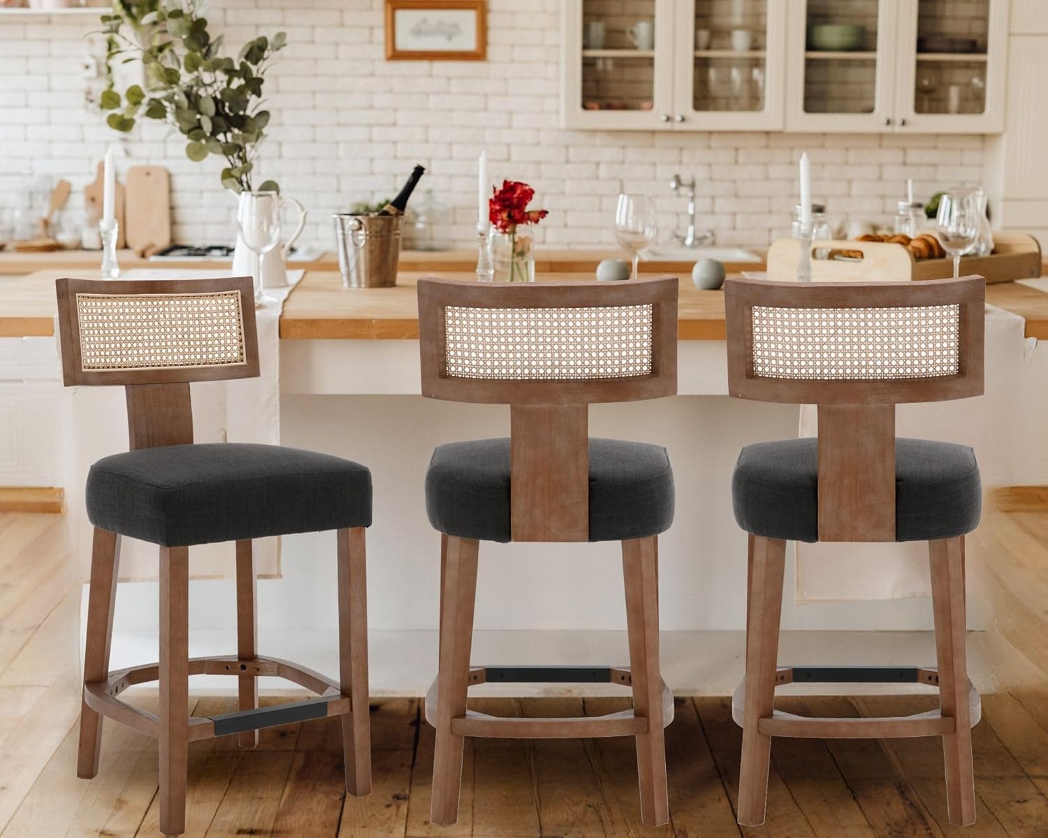 Amazon.com: 26’’ Rattan Barstool with Back Counter Height Bar Stool Set ...