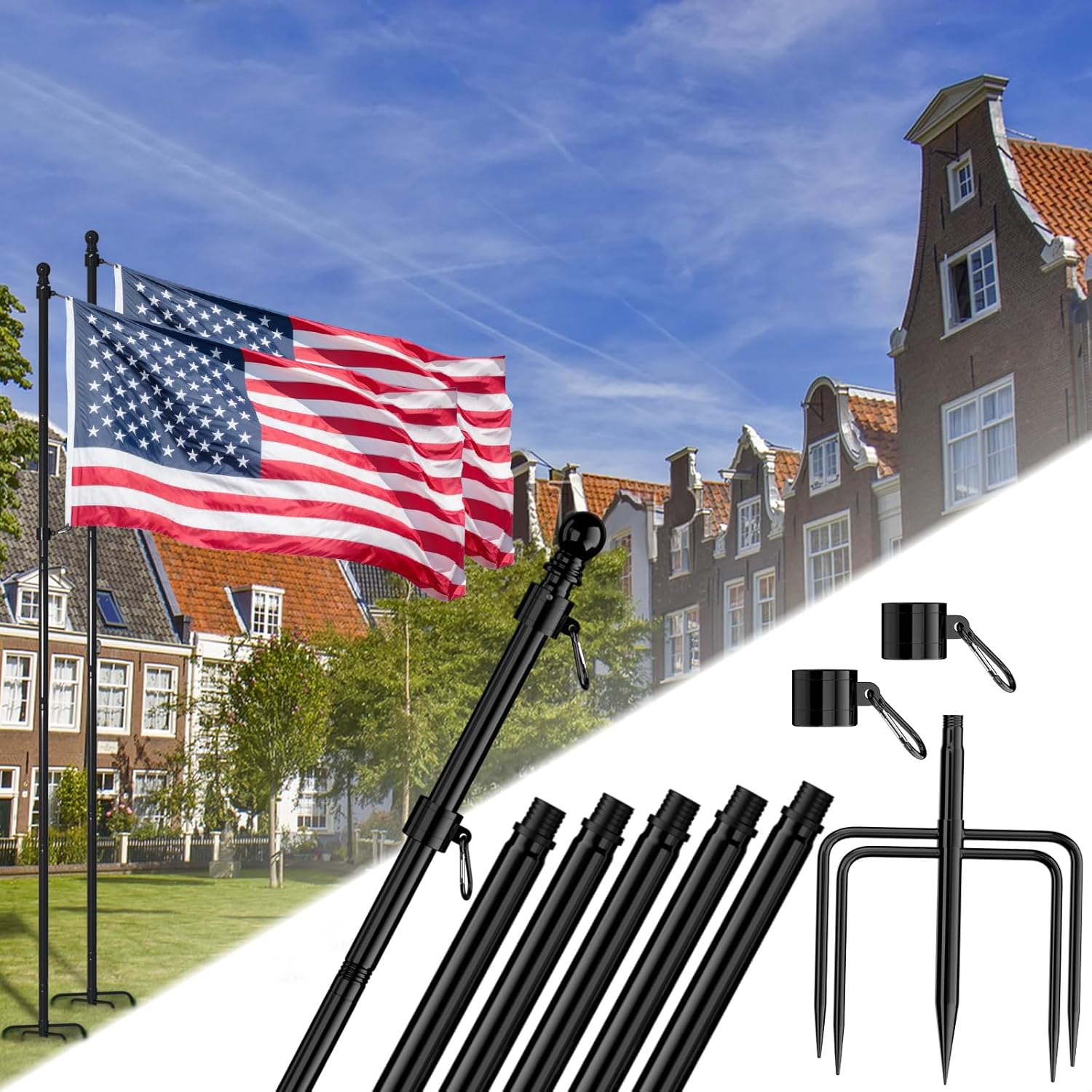 Amazon.com : FIASON 2 Pack 8 FT Stainless Steel Tangle Free Flag Pole ...
