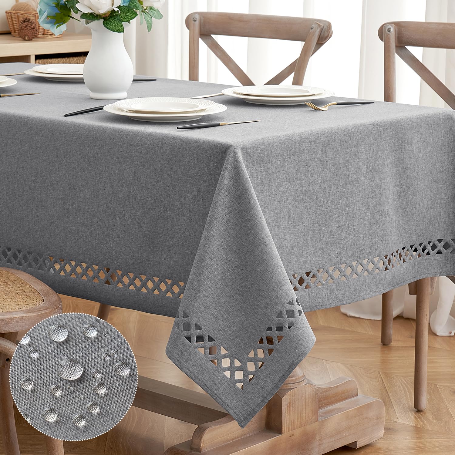 MIULEE Light Grey Linen Textured Rectangle Tablecloth Decorative ...