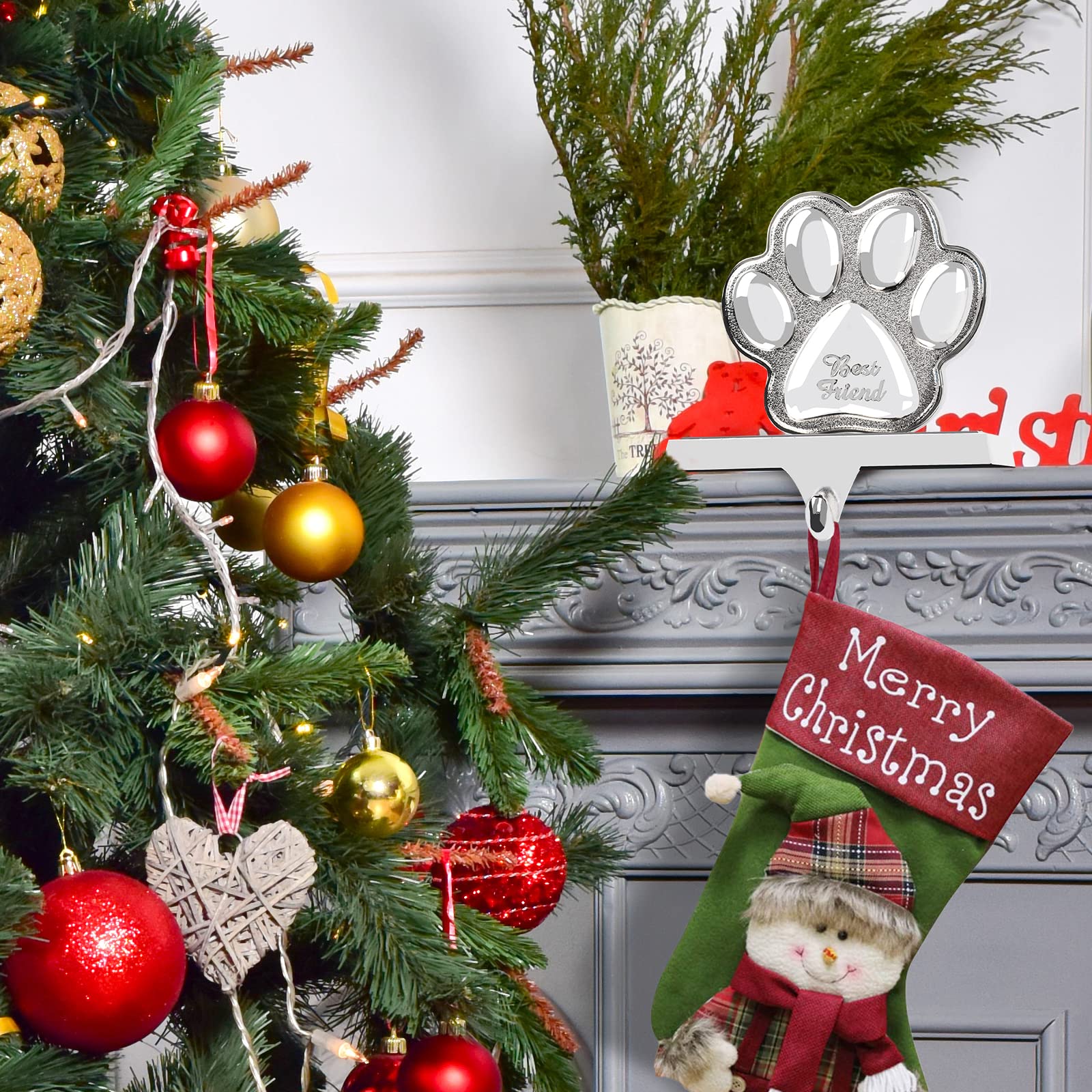 Snapklik.com : Dog Paw Christmas Stocking Holder, 3D Silver Metal ...