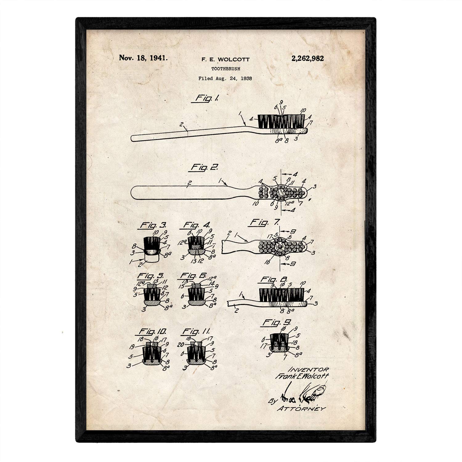 Nacnic Poster with Patent Toothbrush. Sheet with old design patent in ...