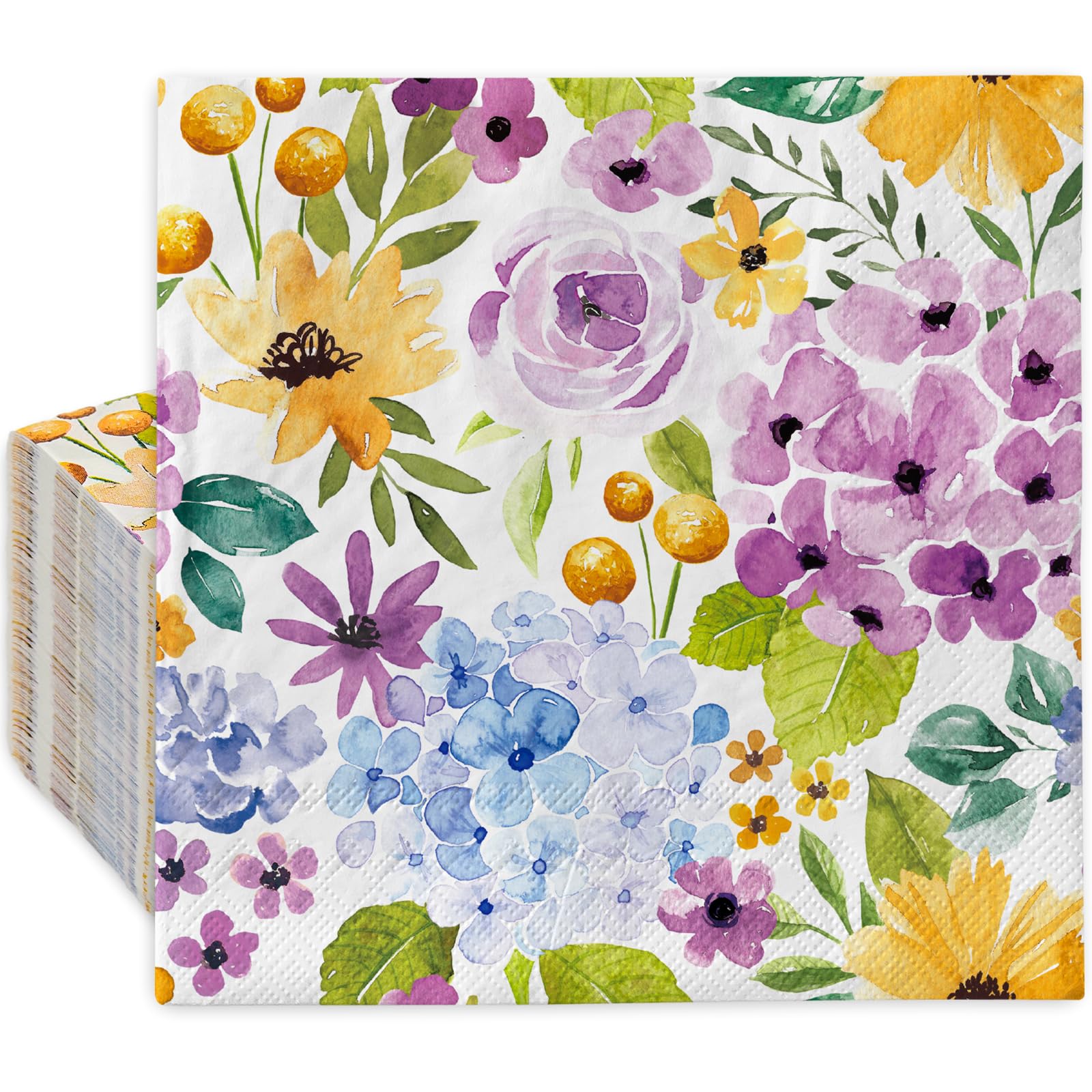 Amazon.com: AnyDesign 80Pcs Watercolor Floral Paper Napkin Flower ...